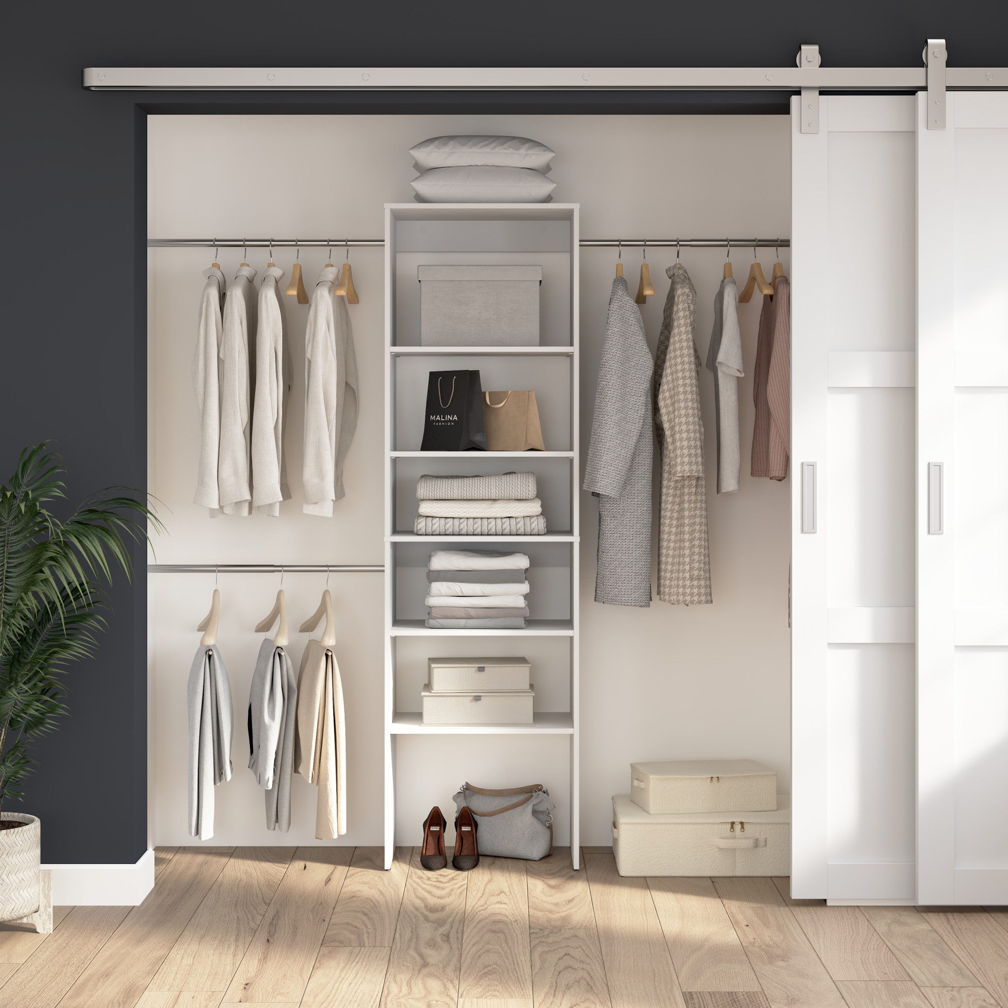 Rebrilliant 24W 5 Shelf Closet Organizer With Clothing Rods - Wayfair ...
