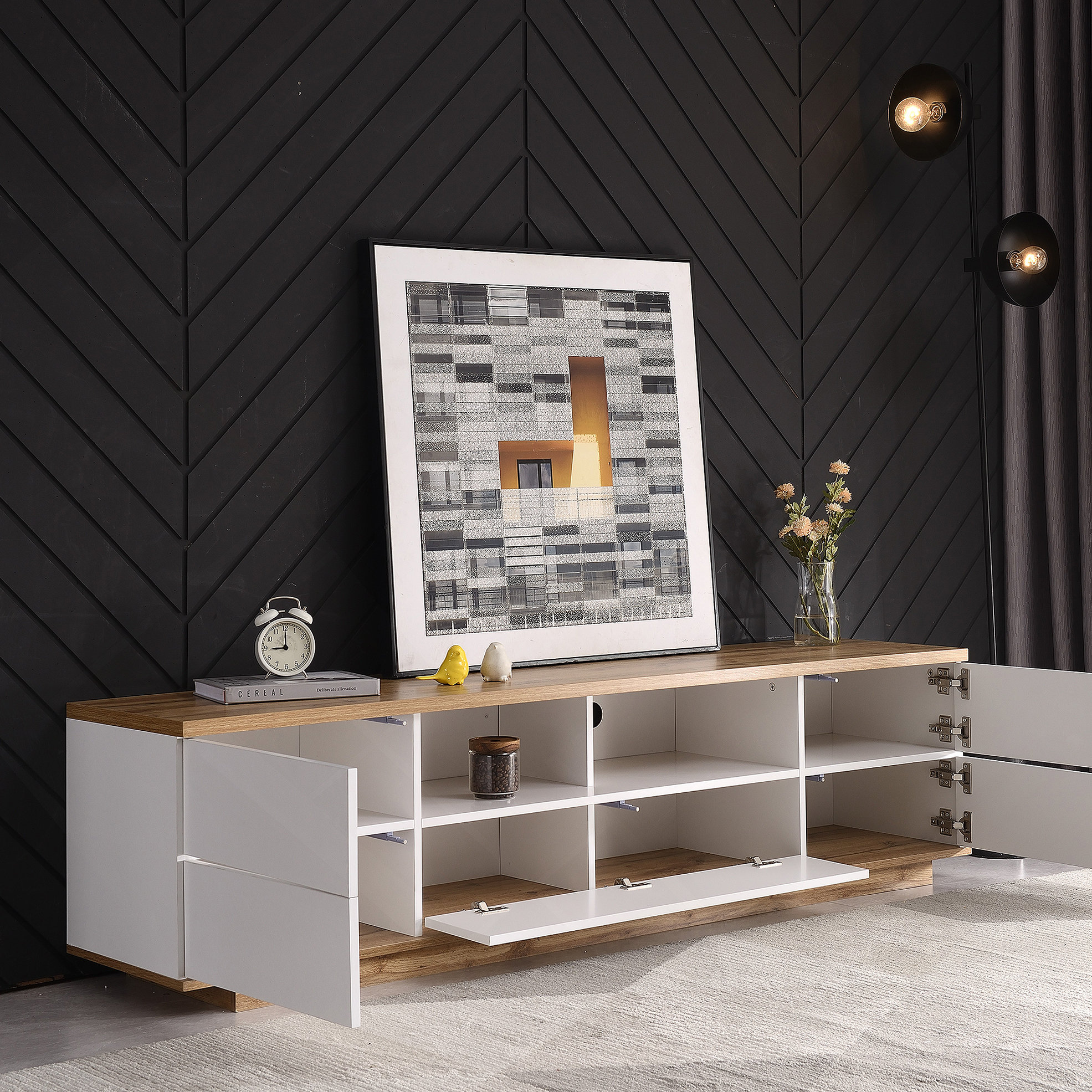 Latitude Run® TV Stand with Space-saving Shape, 80" TVs | Wayfair