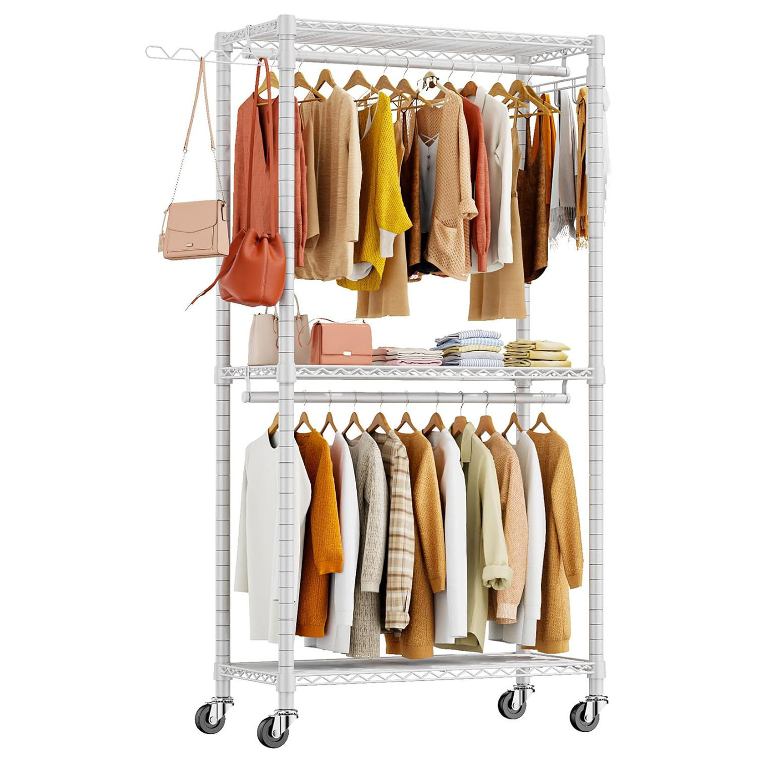 Orren Ellis Heavy Duty Rolling Garment Rack, Adjustable Heavy Duty ...