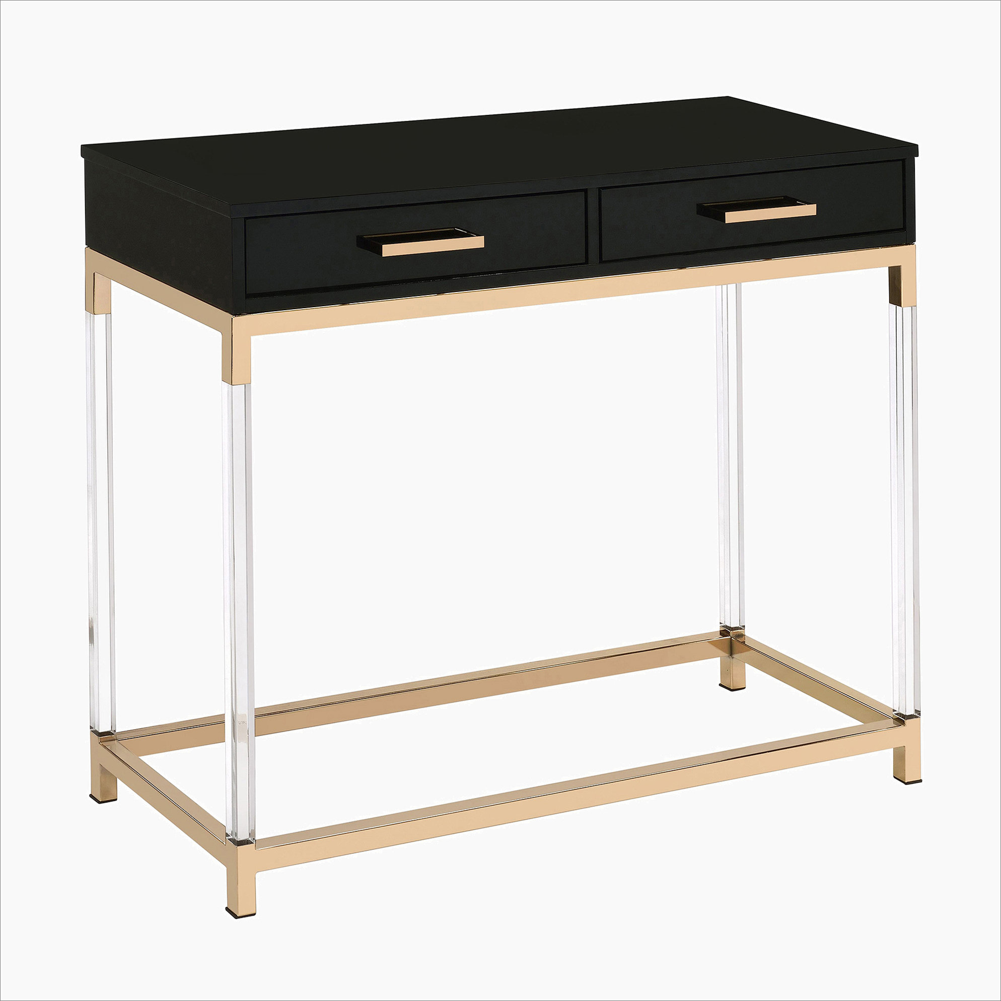 Everly Quinn Black High Gloss and Gold Console Table with 2 Drawers ...