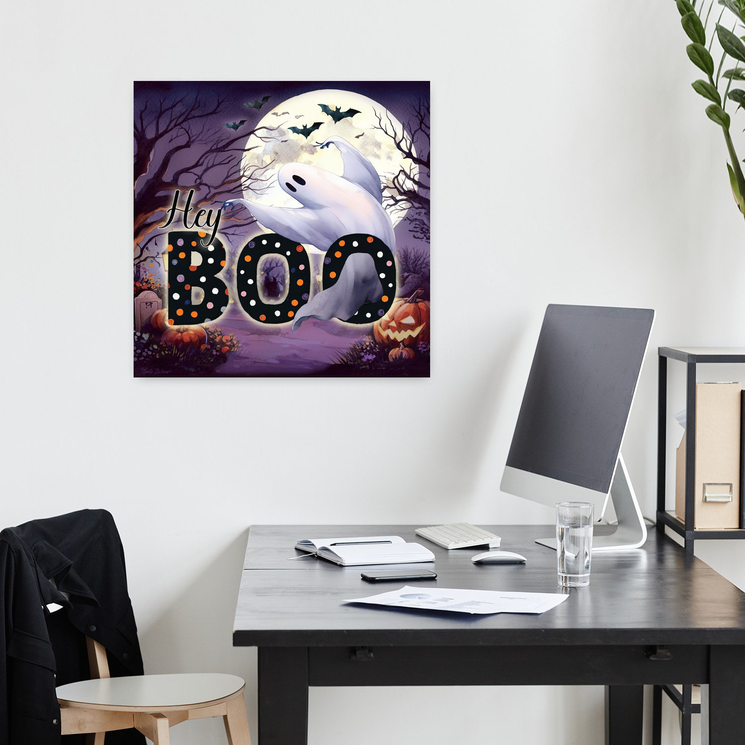 Latitude Run® Hey Boo Abstract Contemporary Bat Landscape Nature Art ...