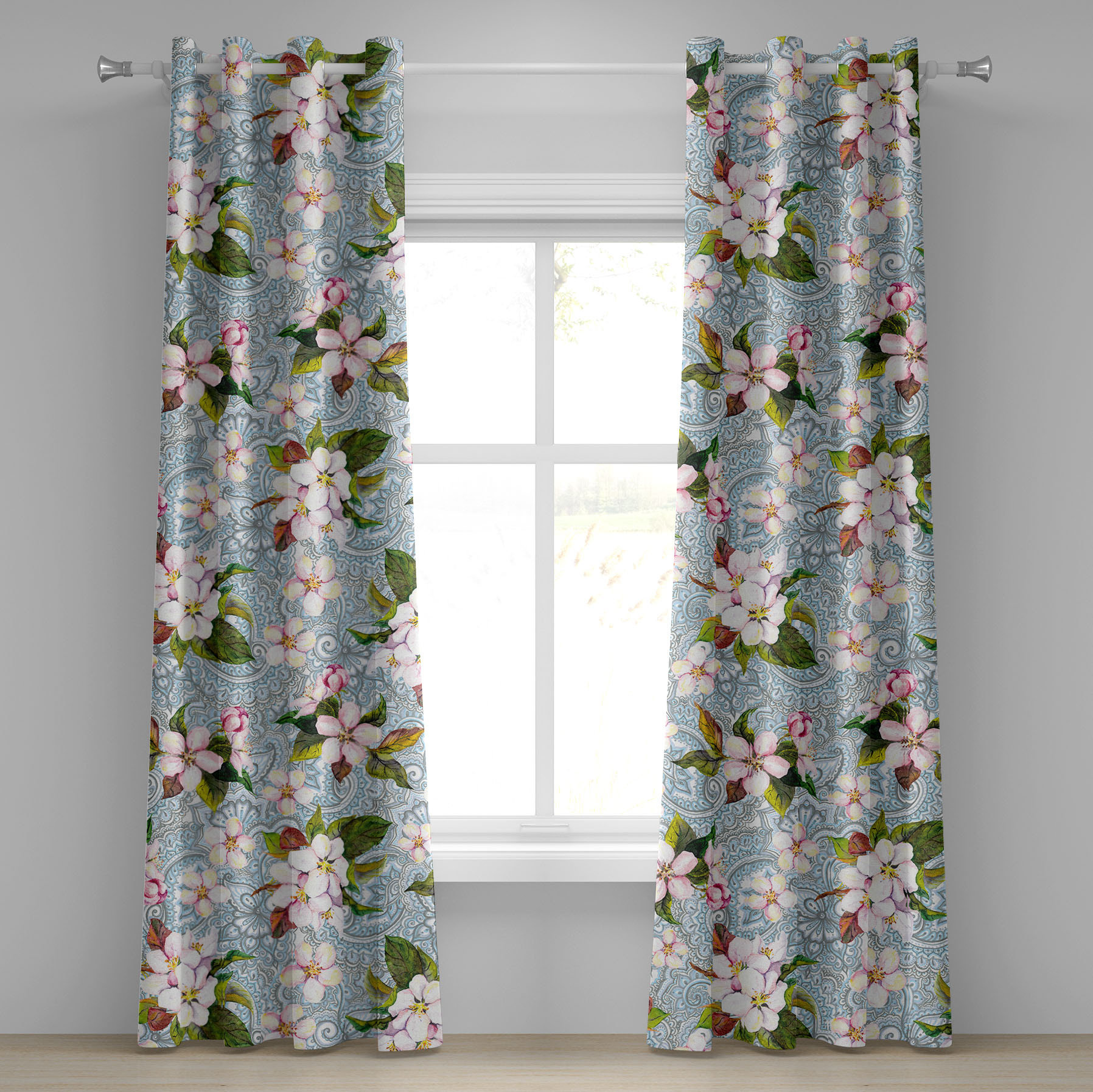 East Urban Home Floral Design Grommet Curtain Asian Floral Spring Pale ...