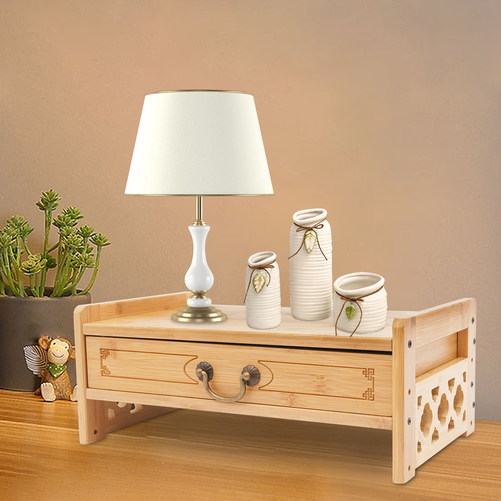 Astoria Grand 16.5" Vintage Carved Natural Bamboo Computer Booster ...