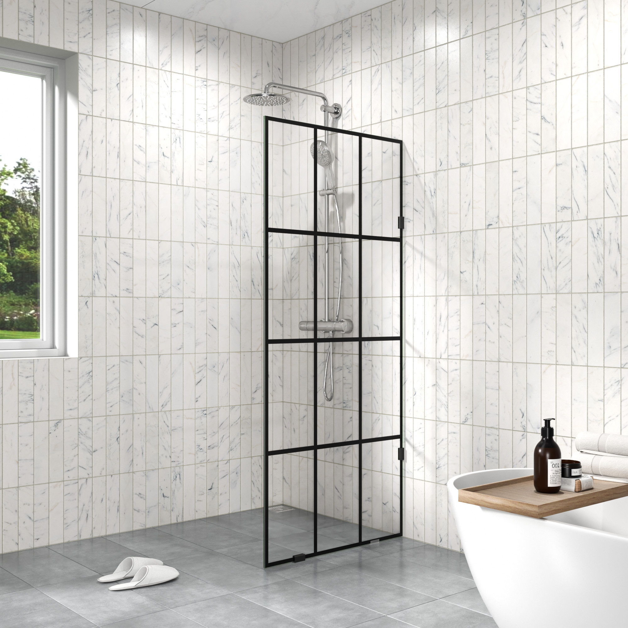 SHAAMA 34 In. W X 78 In. H Frameless Single Fixed Shower Panel In Black ...