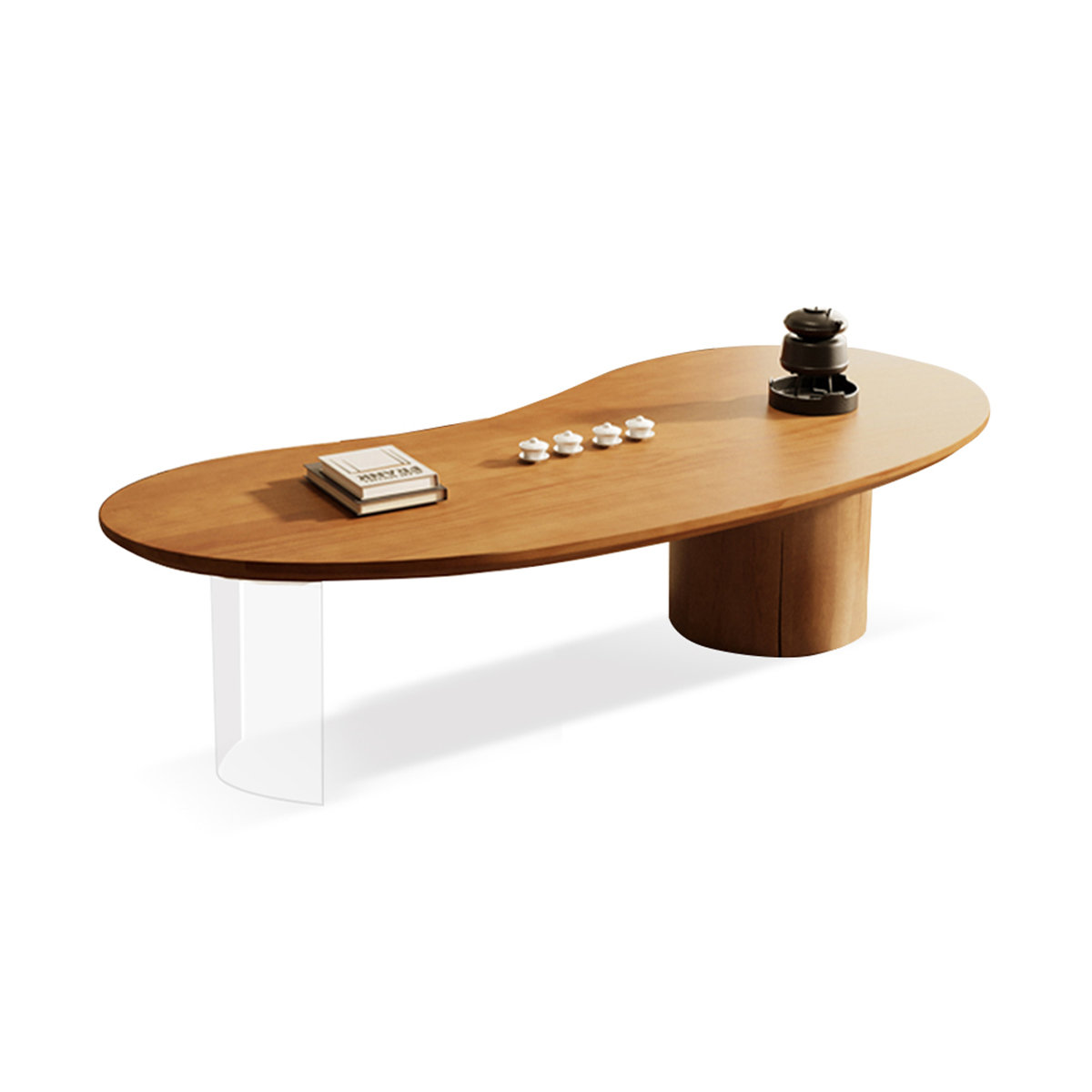 Wren Decors 70.87" Burlywood Solid Wood + Acrylic Curved Coffee Table ...