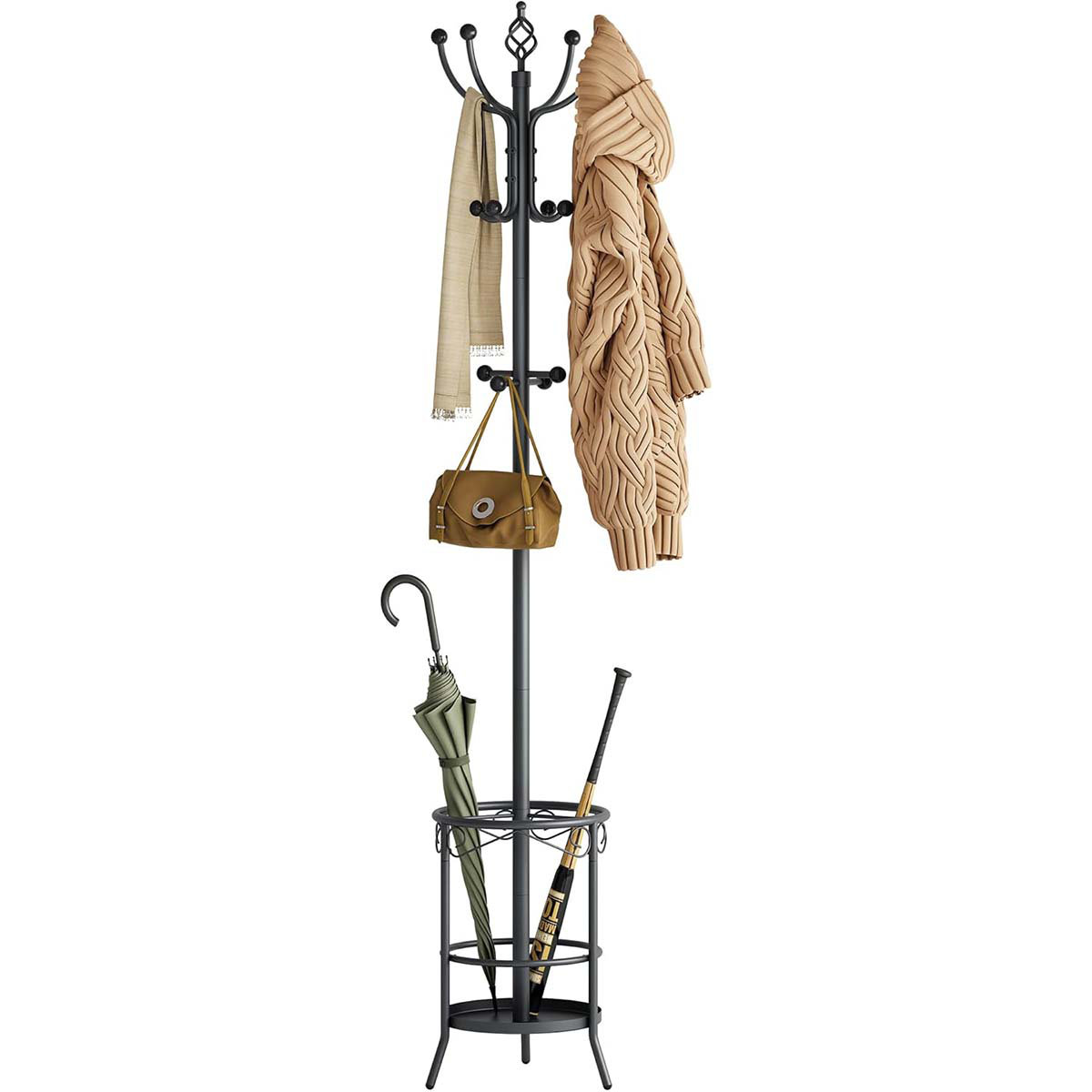17 Stories Coat Rack Stand With Umbrella Holder, Entryway Coat Hanger ...