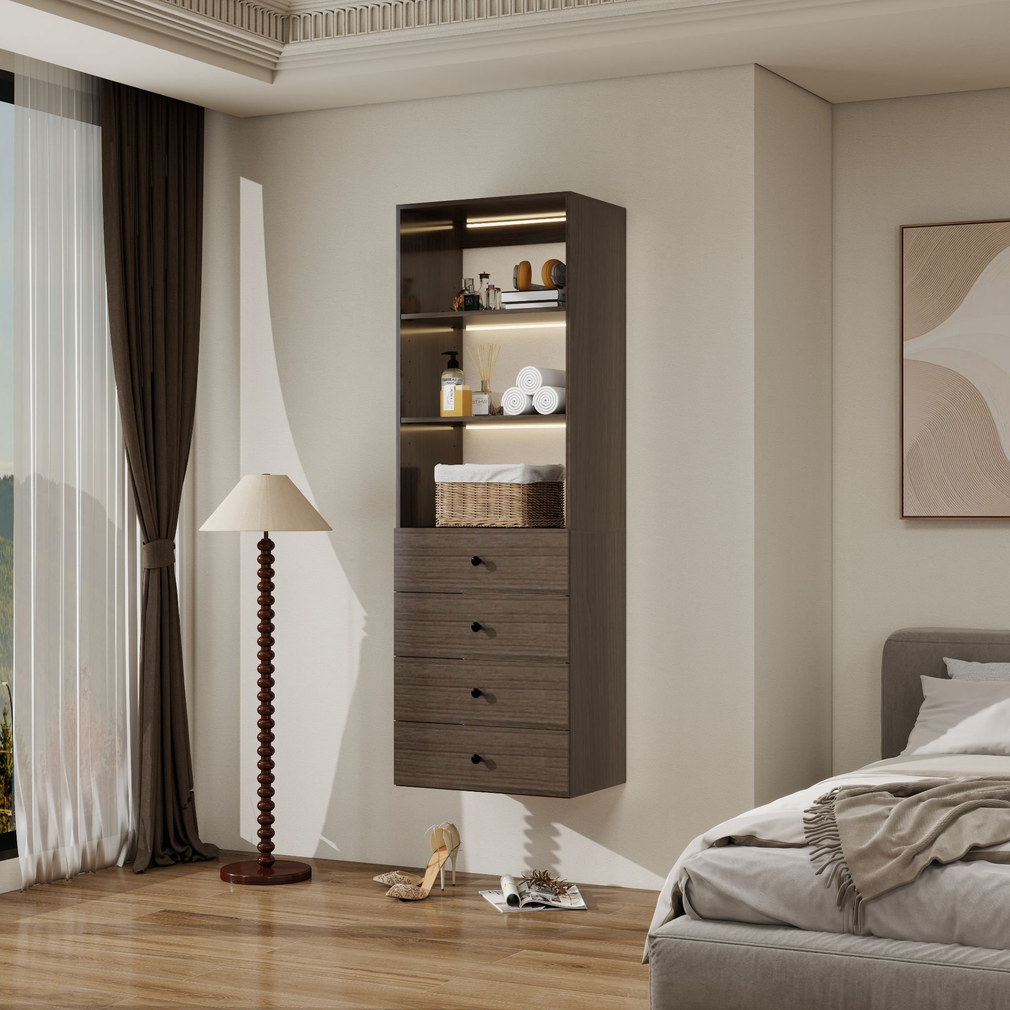 Ebern Designs 71"H Modular Wooden Closet Organizer System with Shelves ...