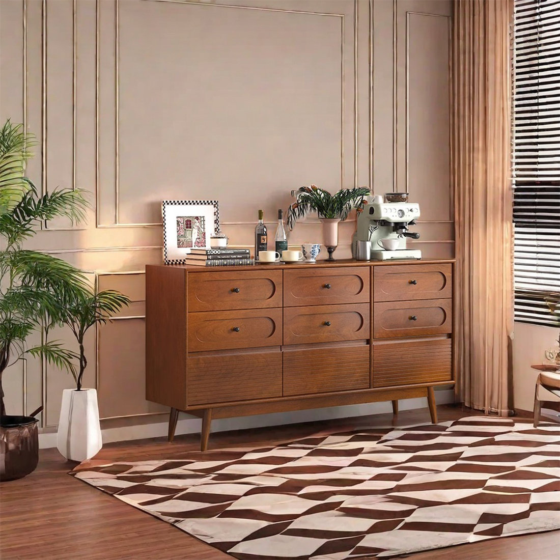 Vivid Space Creation Solid Ash Wood Storage Cabinet with Large Drawers ...