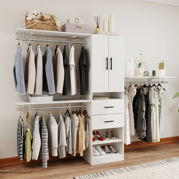 Latitude Run® Closet System and Organizer with 2 Drawers and Shelves ...