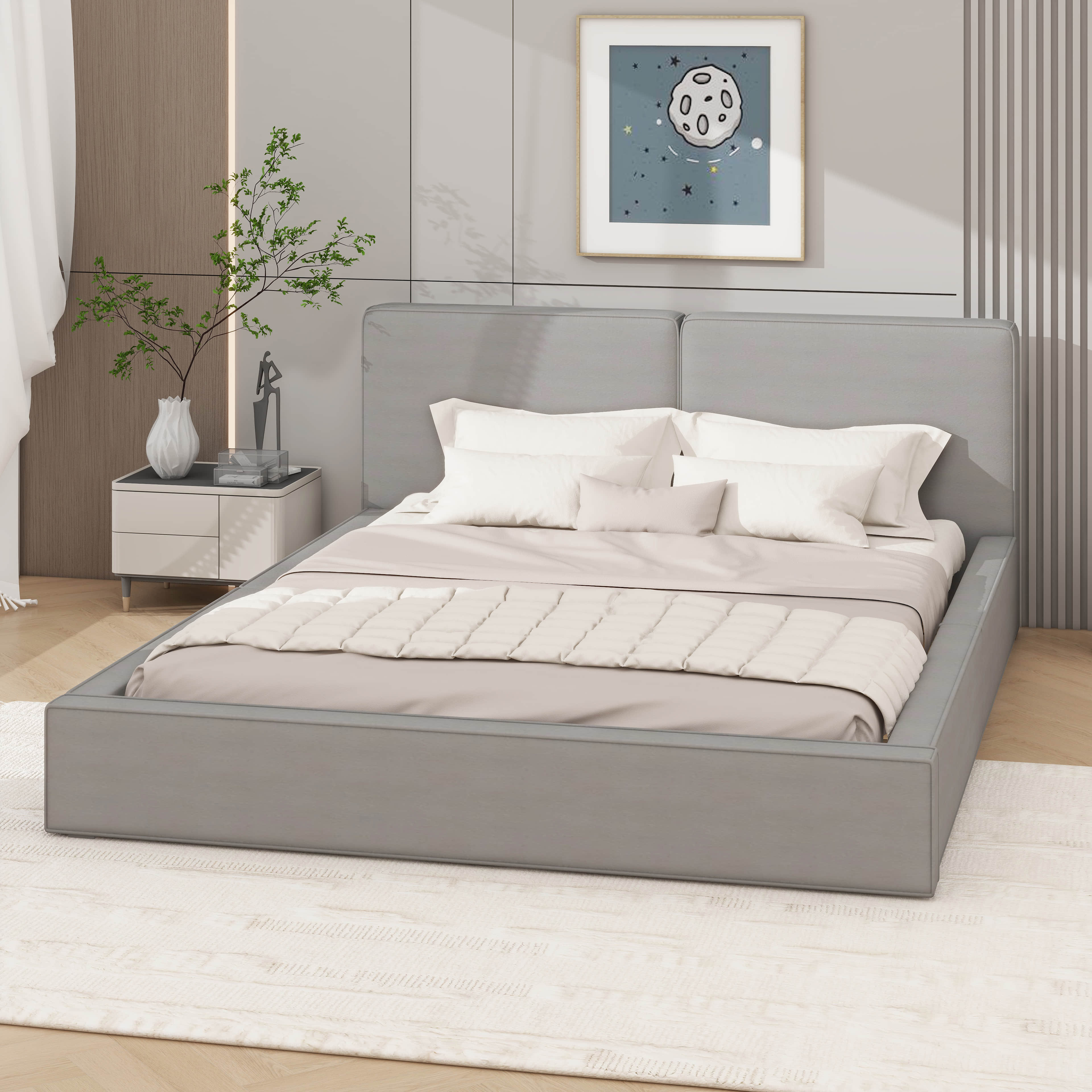 Latitude Run® Queen-Sized Upholstered Platform Bed With A Sturdy Solid ...