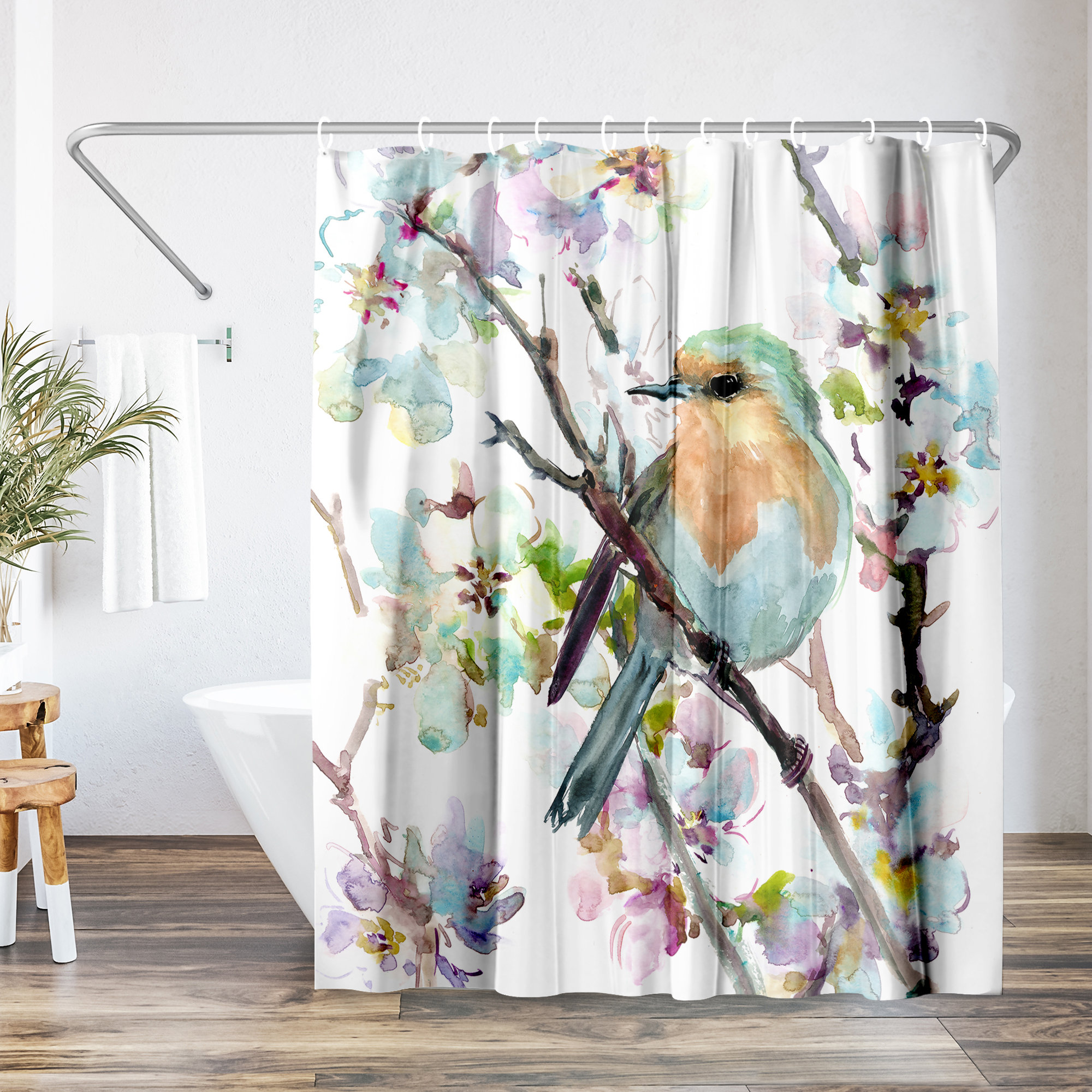 The Twillery Co.® Stutz Nature Shower Curtain Robin and Apricot Tree ...