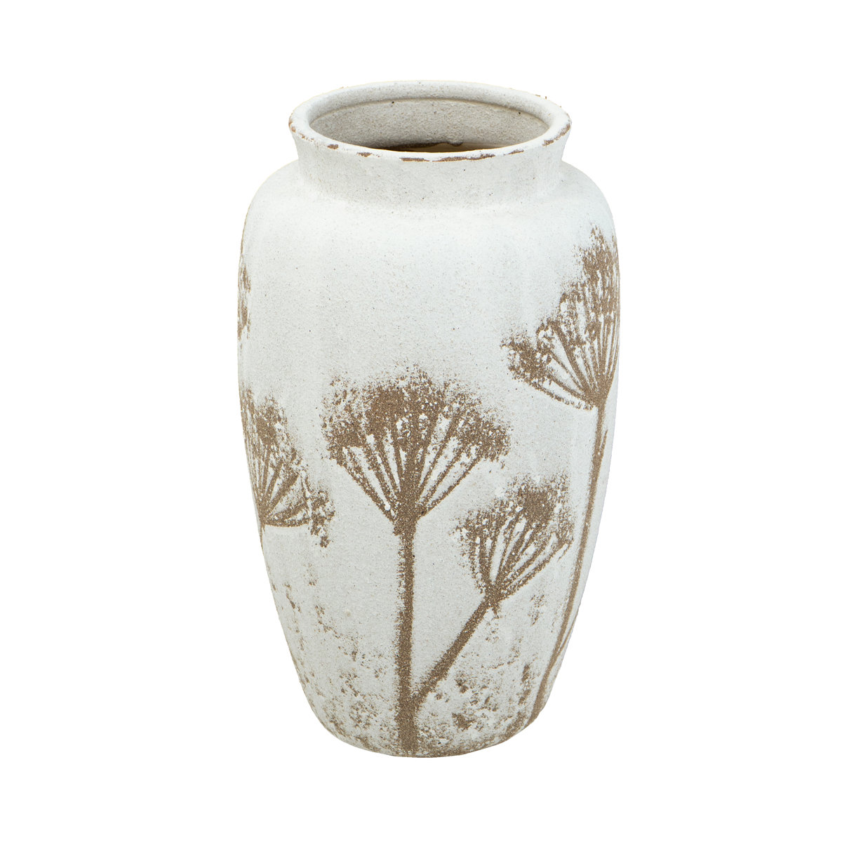Ophelia & Co. 8X8x13.5" White Ceramic Cylinder Vase With Brown ...