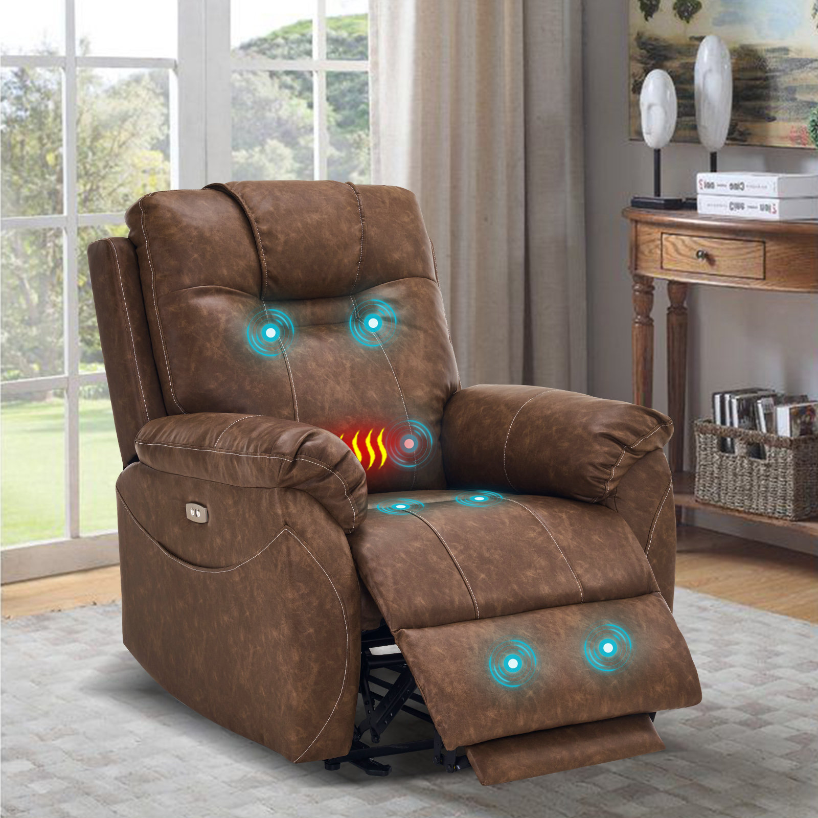Latitude Run® Edinaud Faux Leather Power Recliner with Heat and Massage ...