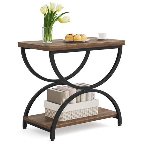 Mercer41 Tashai 2-Tier Rectangular End Side Table with Semicircular ...