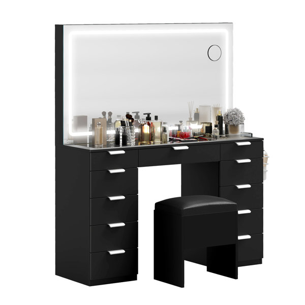 Metro Lane Cristella 11- Drawer Black Dressing Table with Mirror ...