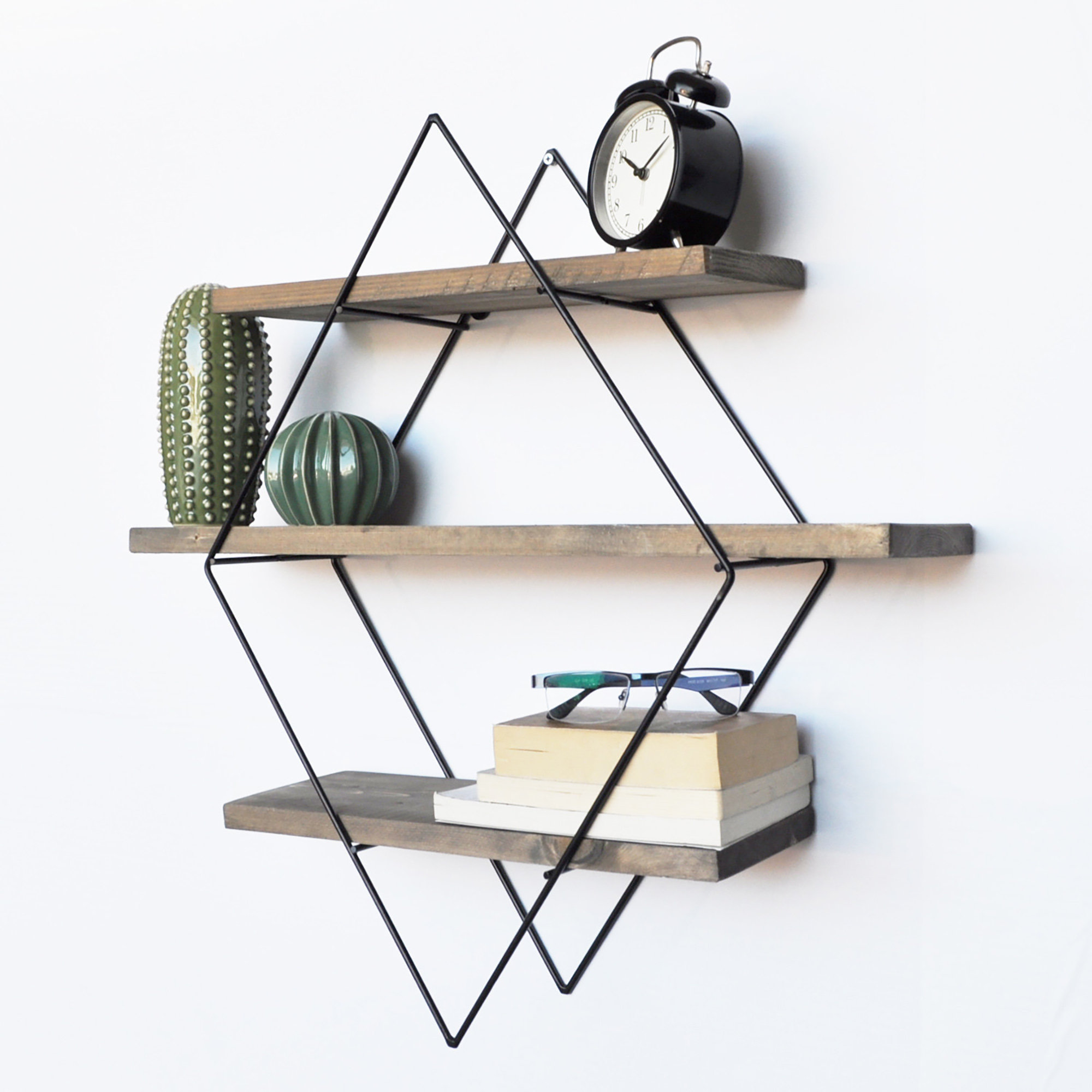 17 Stories Wall Hanging Diamond Shelf, Geometric Floating Shelf, Modern ...