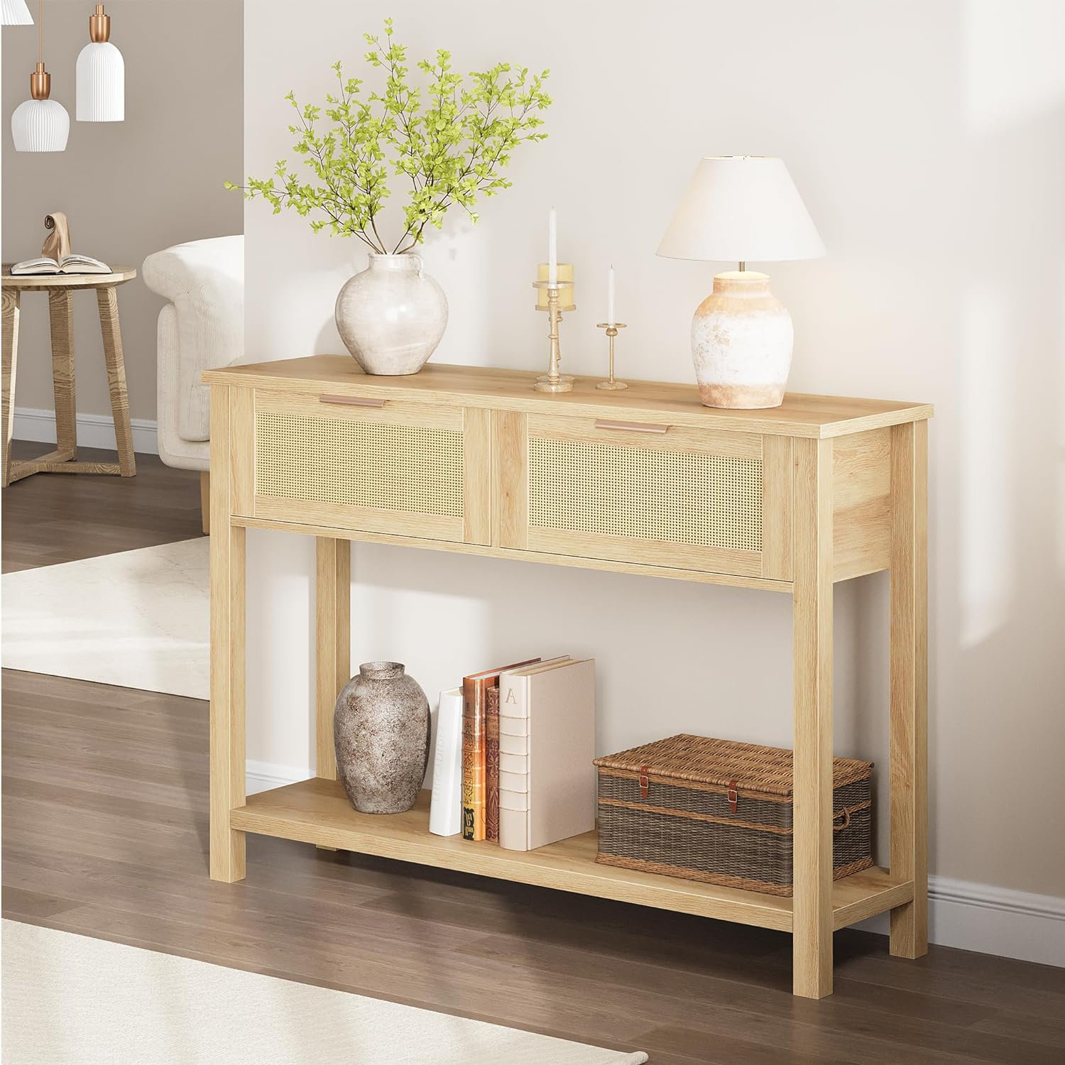 Bay Isle Home™ Entryway Table, Console Table With Rattan 2 Drawers ...