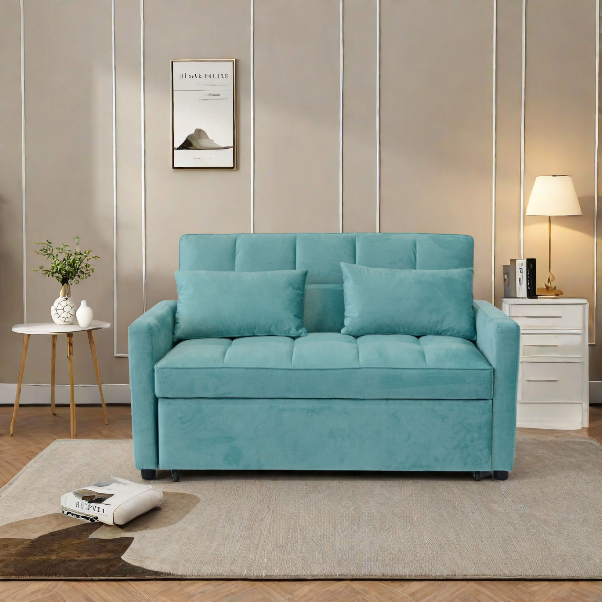 Ebern Designs Pull Out Sofa Chair With Pillow And Convertible Backrest ...