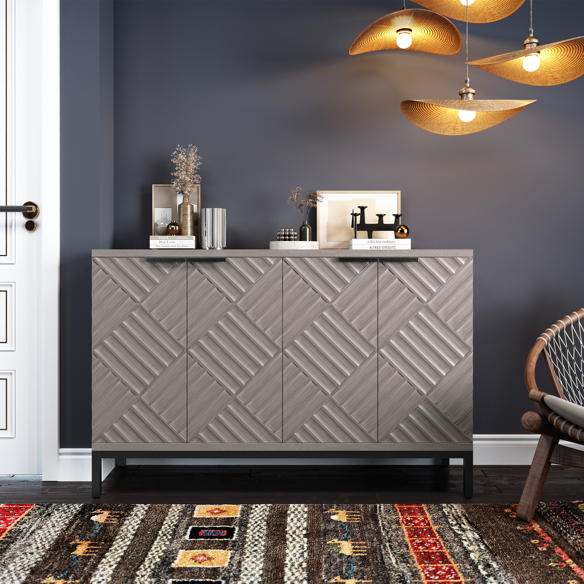 Latitude Run® Londen 47" Modern Wood Storage Cabinet with 4 Doors ...