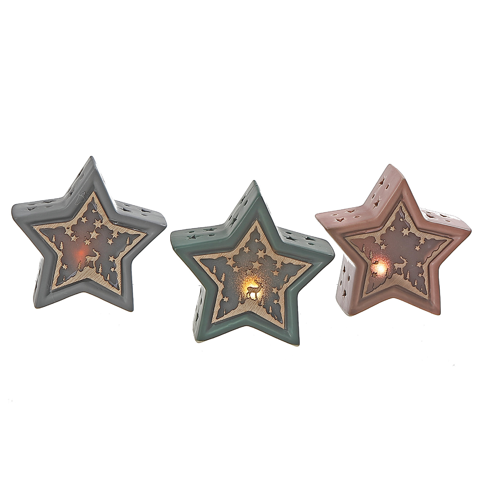 iH casadécor Led Star With Wooden Scenic - Set Of 3 | Wayfair