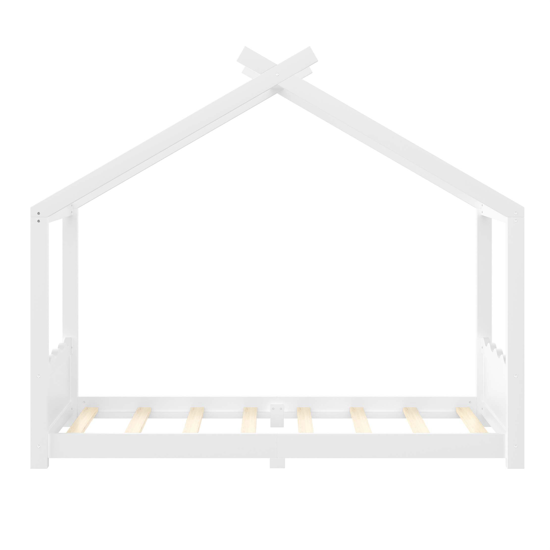 August Grove® Full House Floor Bed With Support Slats, Solid Wood House ...