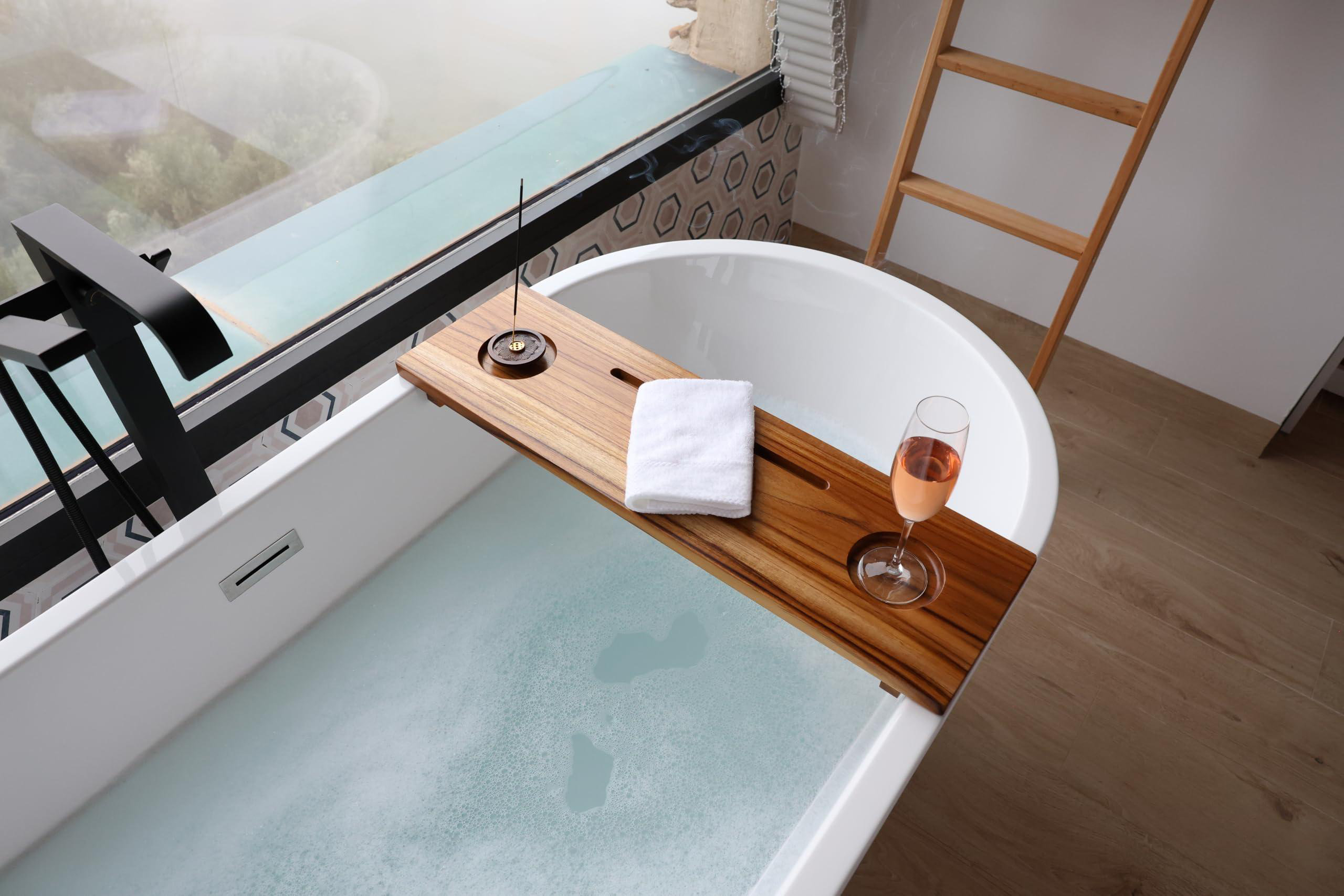 Ebern Designs Superior Teak Bathtub Tray For Standard Tubs - Towel ...