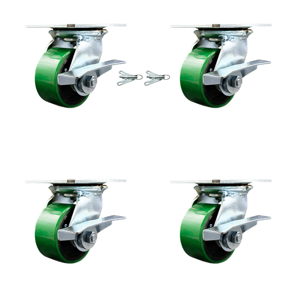 Service Caster 4 Inch Poly on Cast Iron Caster Set with Ball Bearing 4 ...