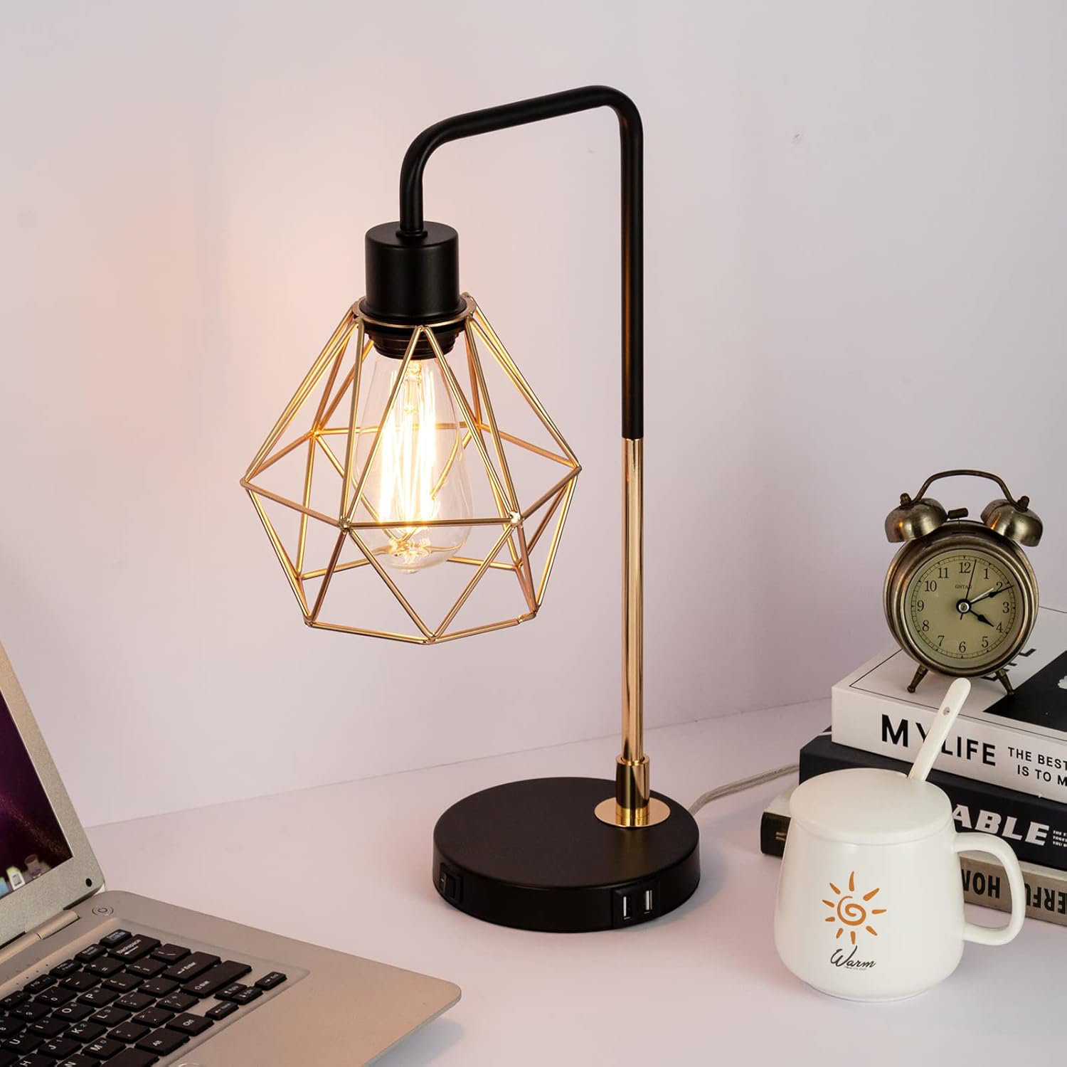 Everly Quinn Modern Industrial Touch Control Desk Lamp Set With 2 USB ...