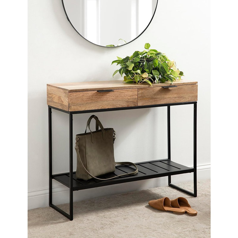 17 Stories Giguere Wood and Metal Console Table with Storage Shelf ...