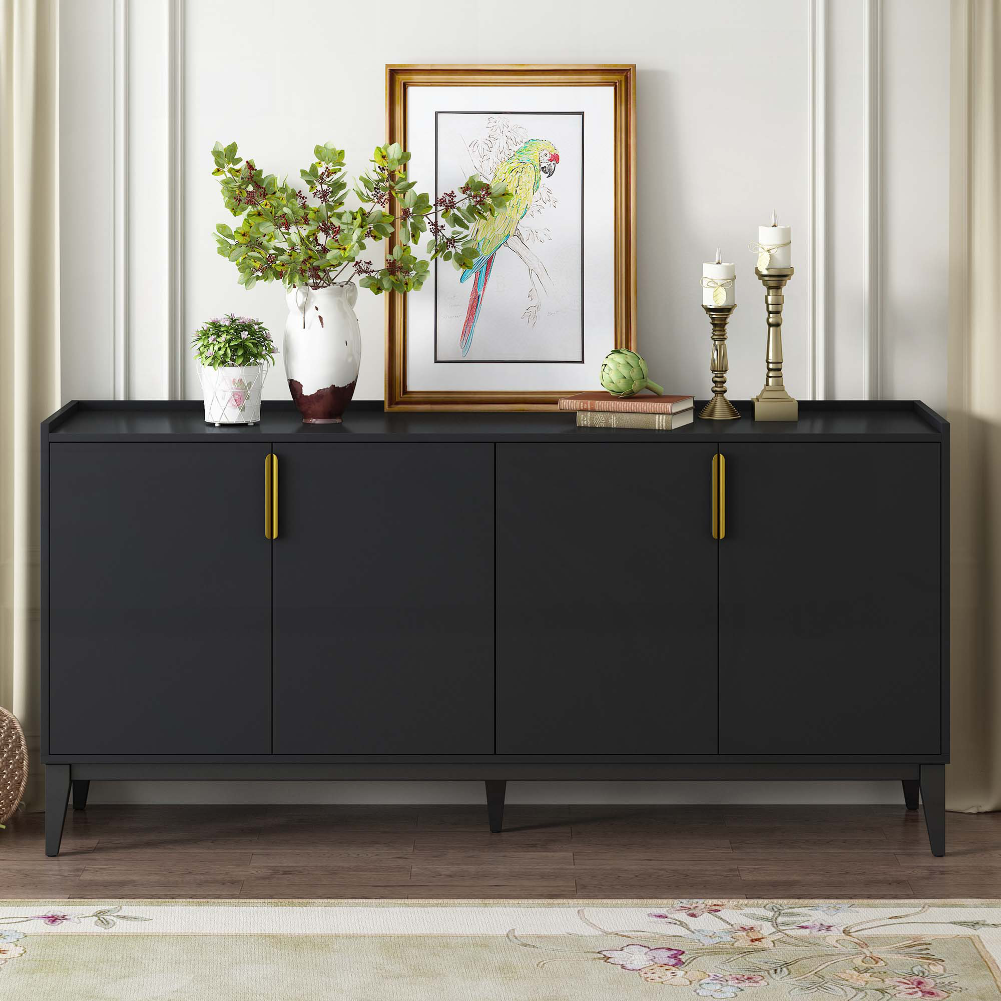 Mercer41 Sideboard Cabinet with 4 Doors and Adjustable Shelves ...