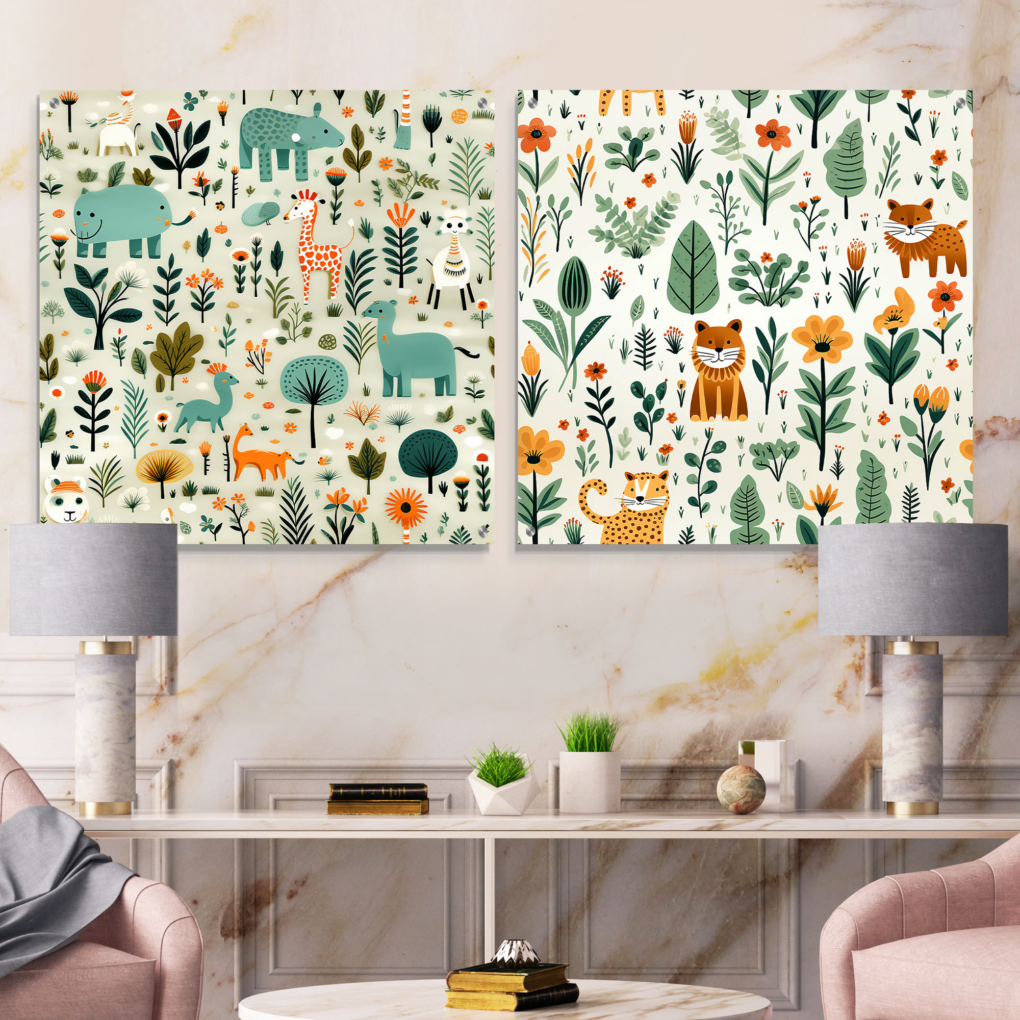 Indigo Safari Cartoon Jungle Safari Animal Print For Nursery - Animals ...