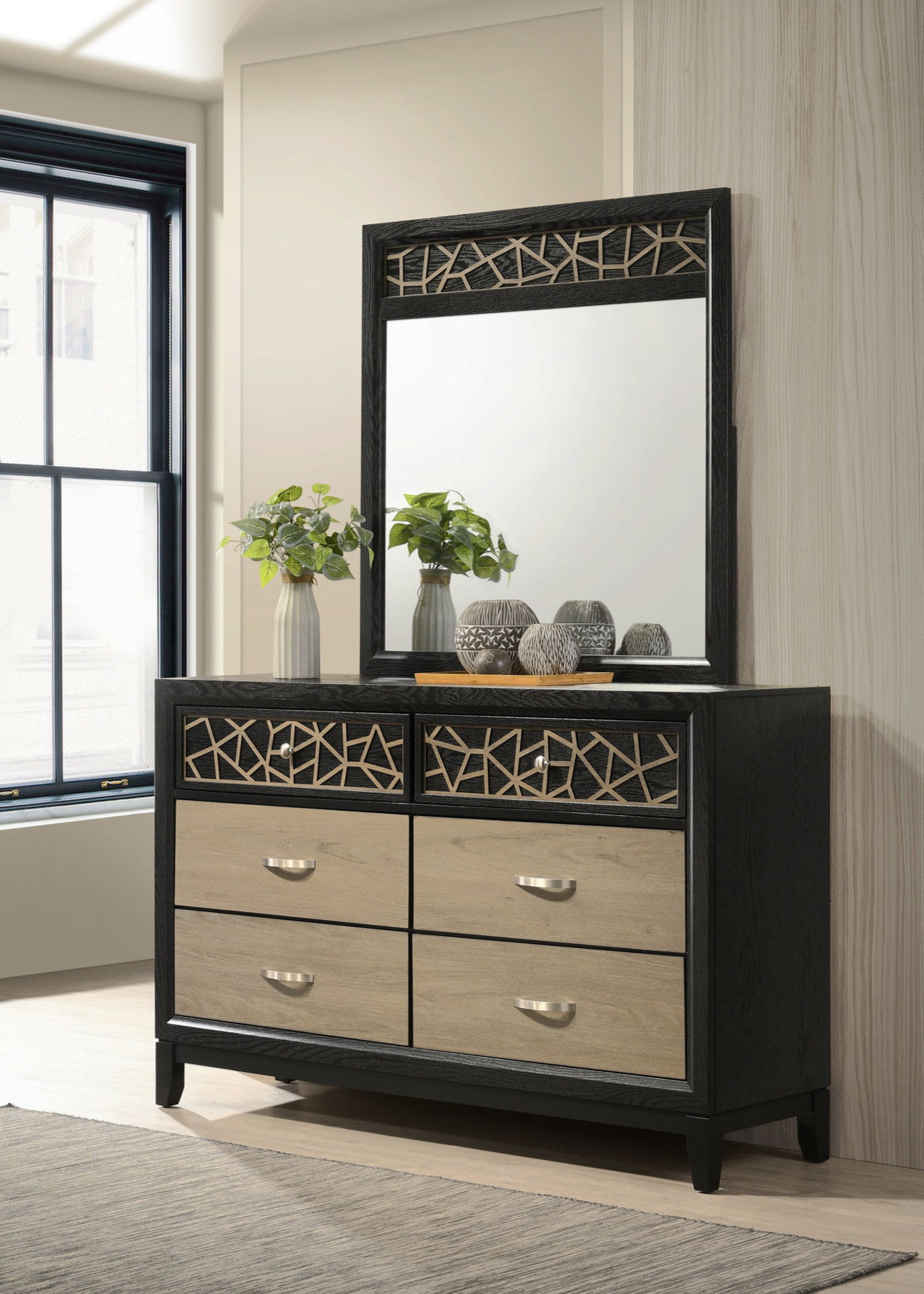 Ebern Designs Selena & Contemporary Mirror Made With Wood In Black And ...