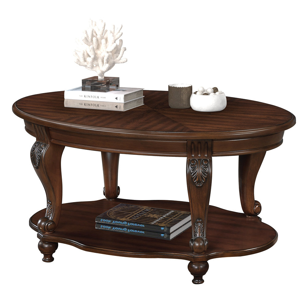 George Oliver 42'' Oval Wood Coffee Table For Living Room, 2-Tier Solid ...