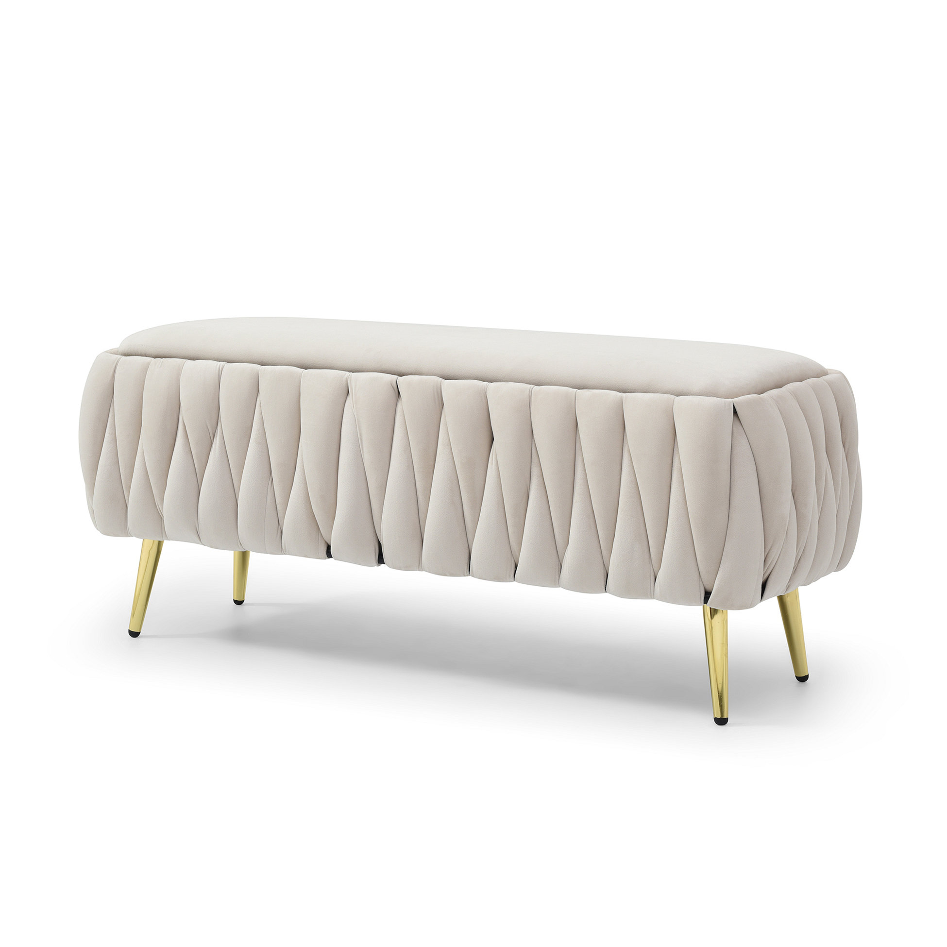 Mercer41 Oval Storage Bench With Gold Legs,Velvet Fabric Upholstered ...