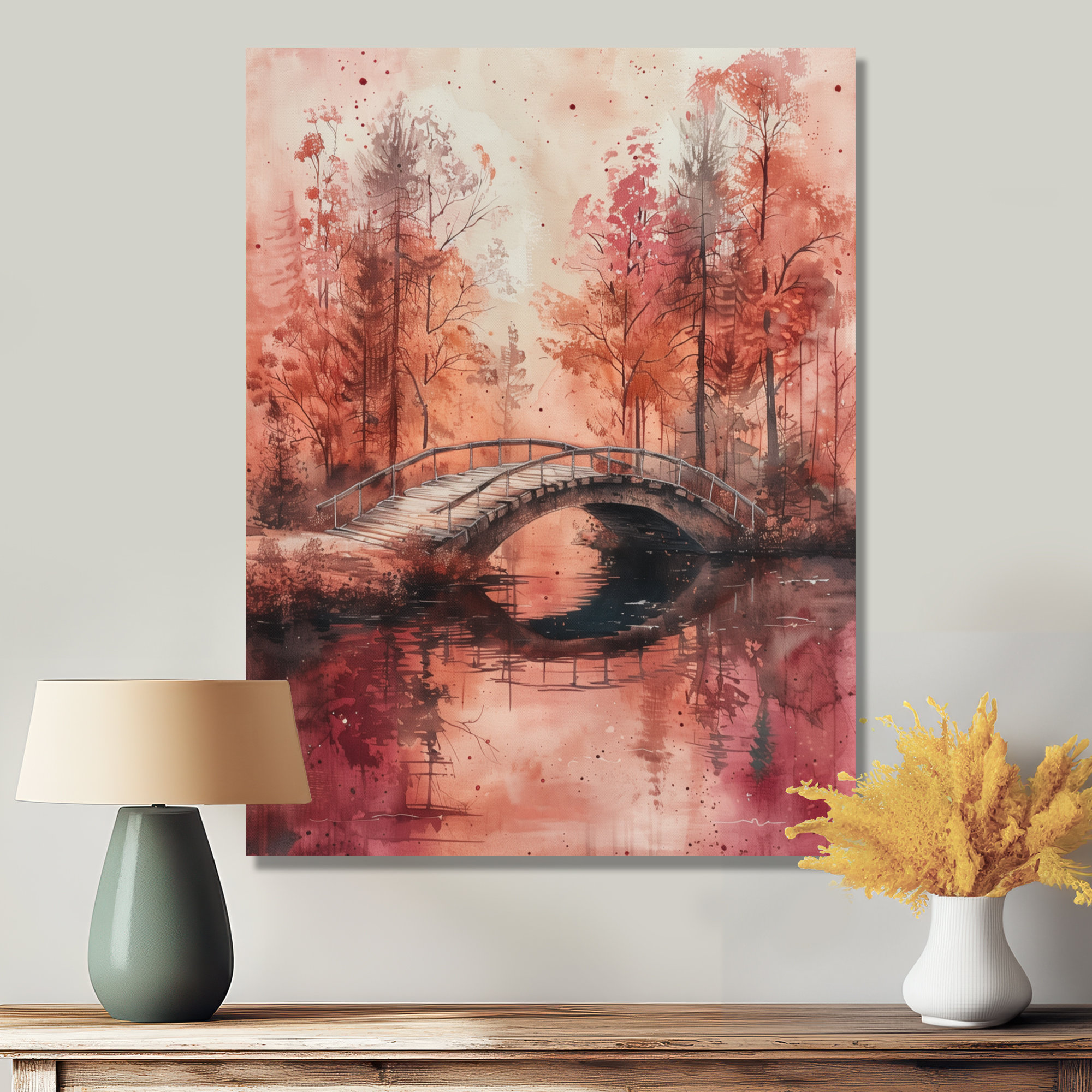 Lark Manor™ Pink Brown Spring Bridge Of Dreams Blooms II - Bridges Wall ...