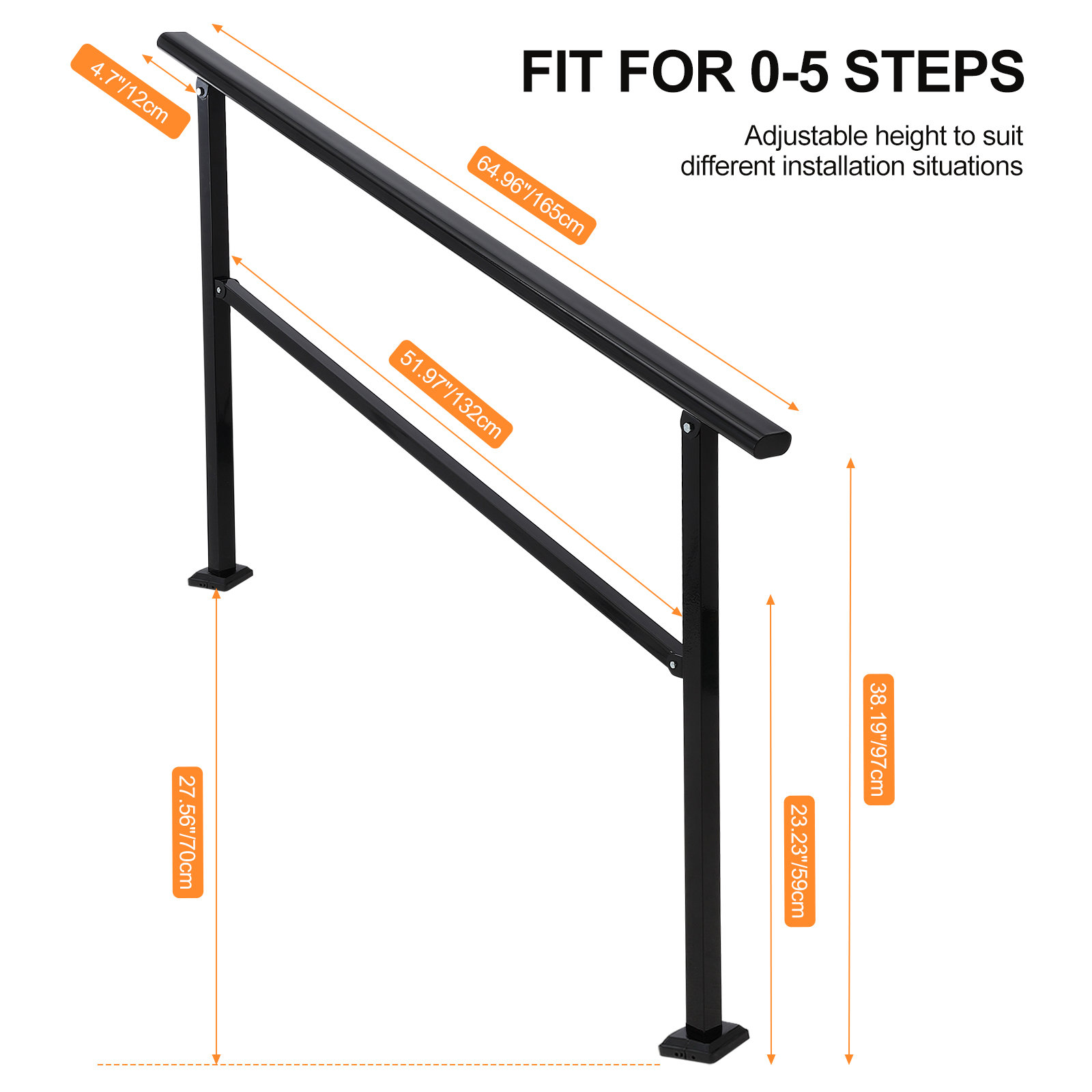 Espiron Optimum Outdoor Handrails Fits 1 to 4 Steps,Adjustable Height ...