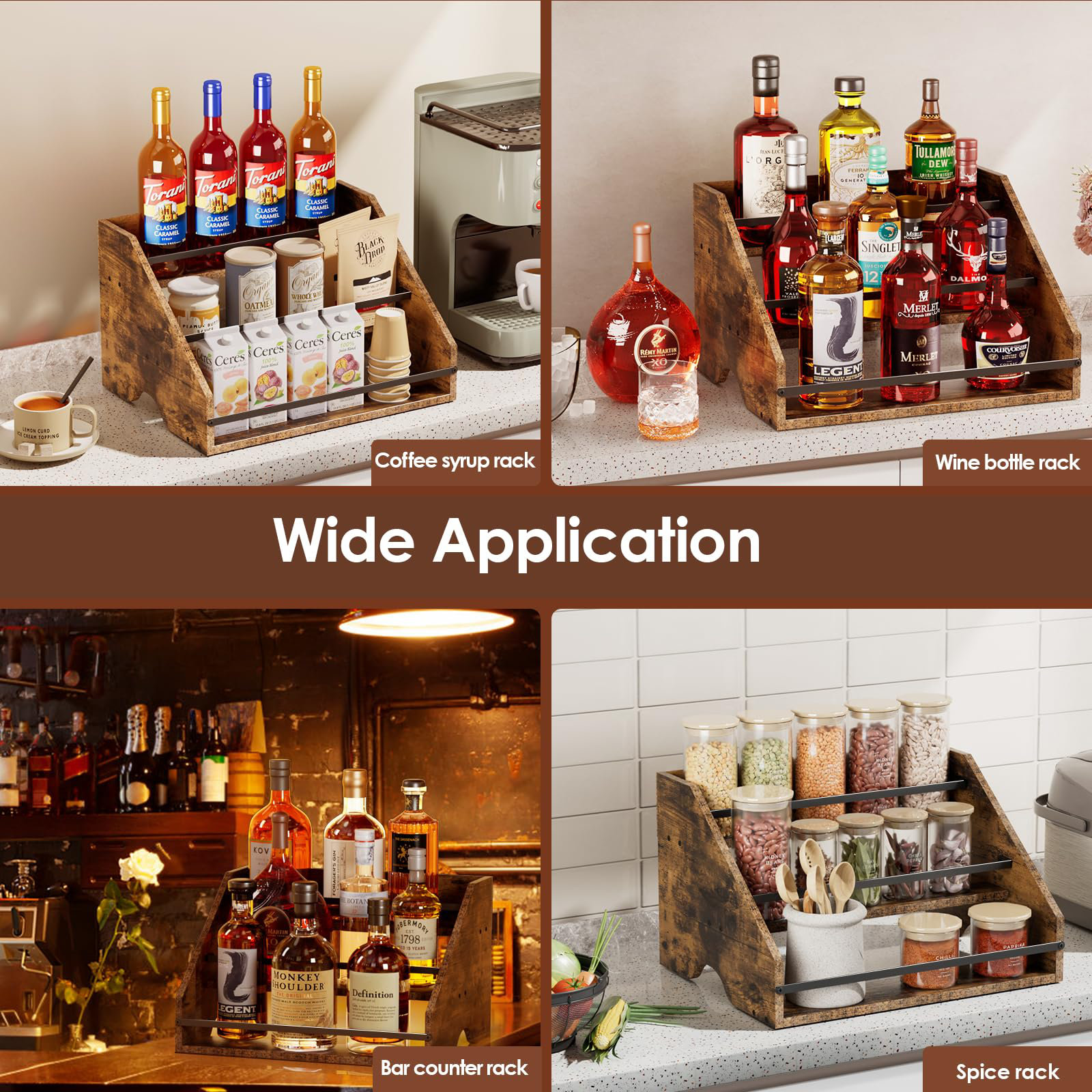 LEERWEI Liquor Bottle Display Shelf, Coffee Syrup Organizer, 3 Step ...