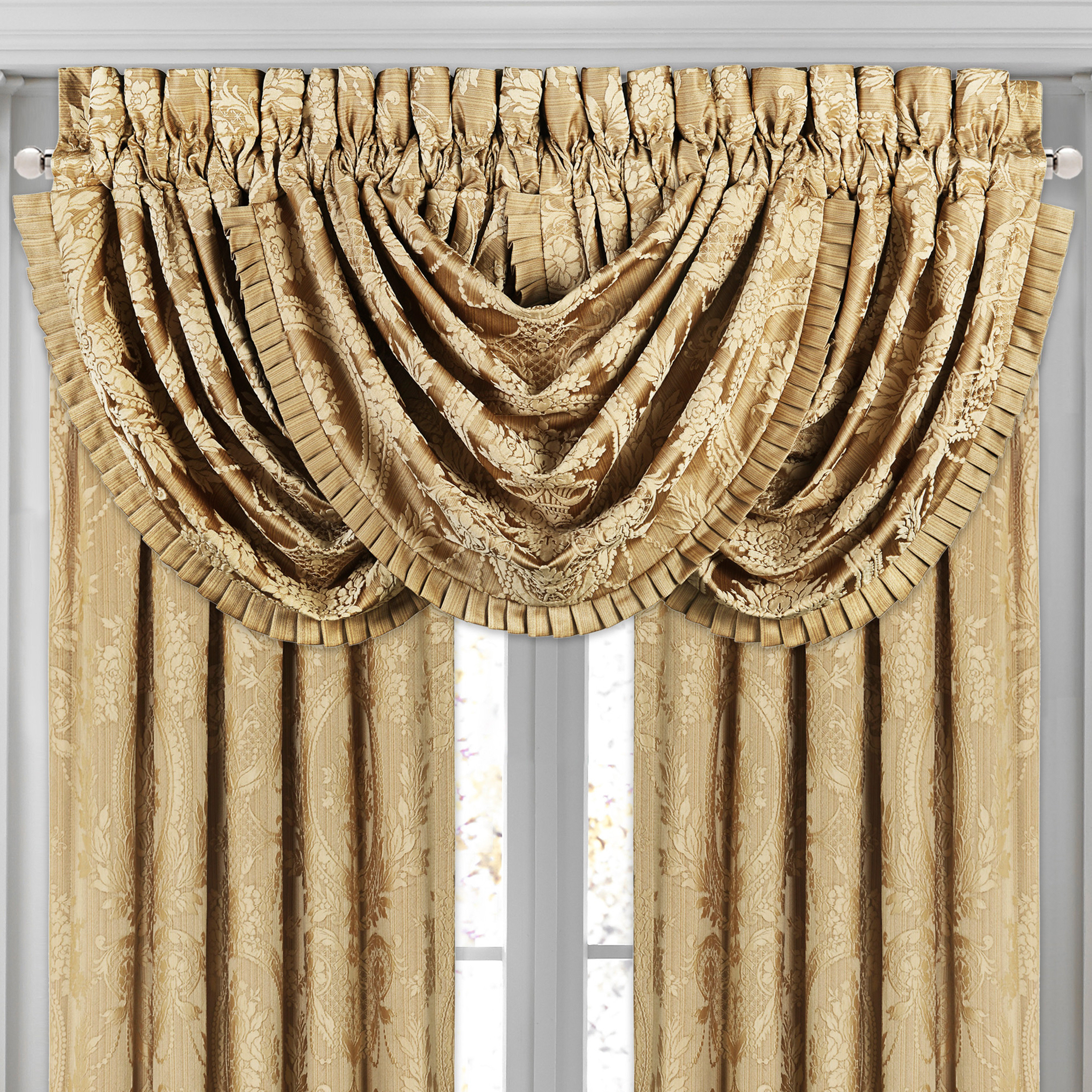 Five Queens Court Nottingham Damask Swag 42'' W Window Valance in ...