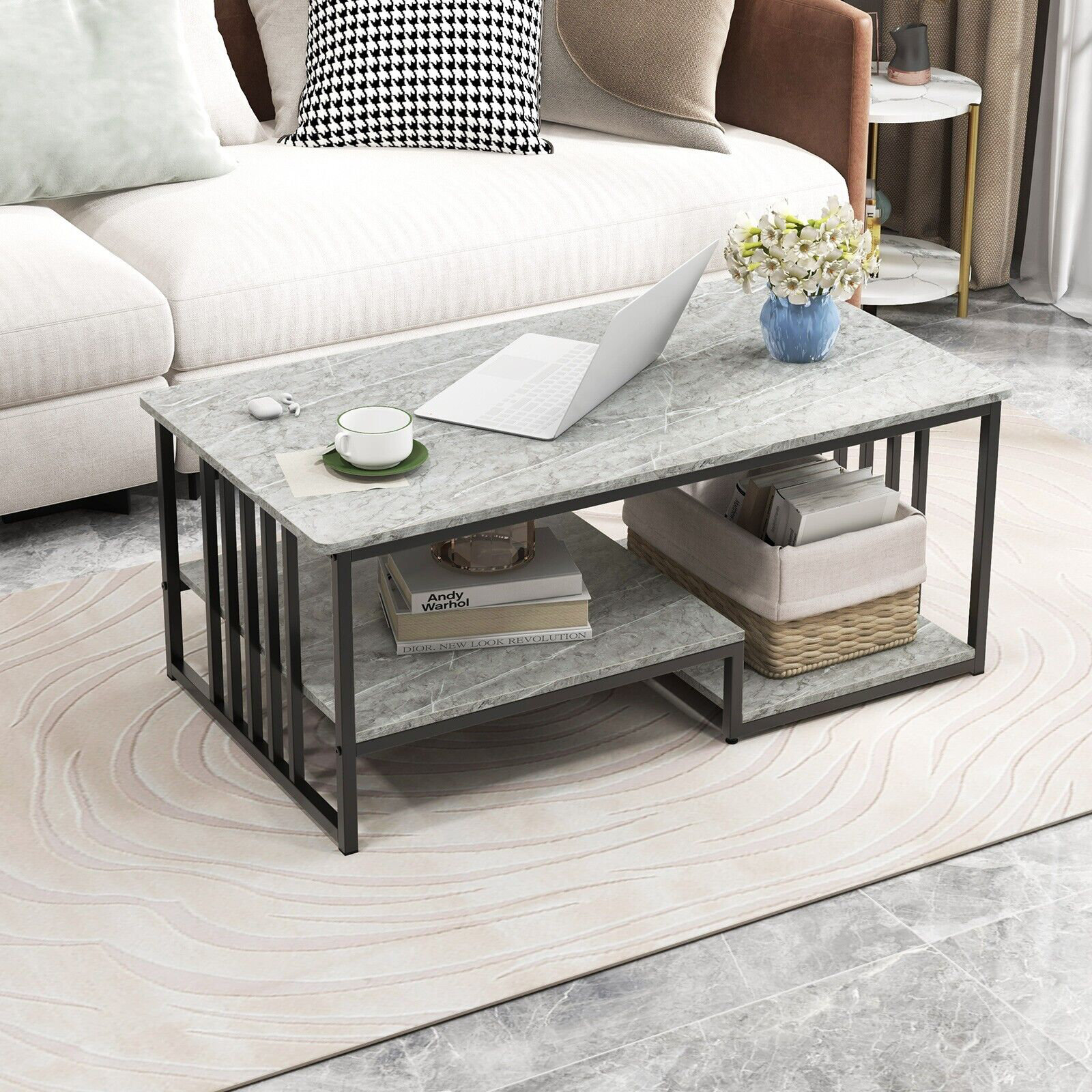 Faux Marble Coffee Table Modern White Faux Marble Coffee Table With