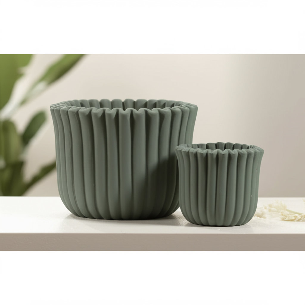 Winston Porter Pottery Cement Planter Set With Textured Ribbed ...