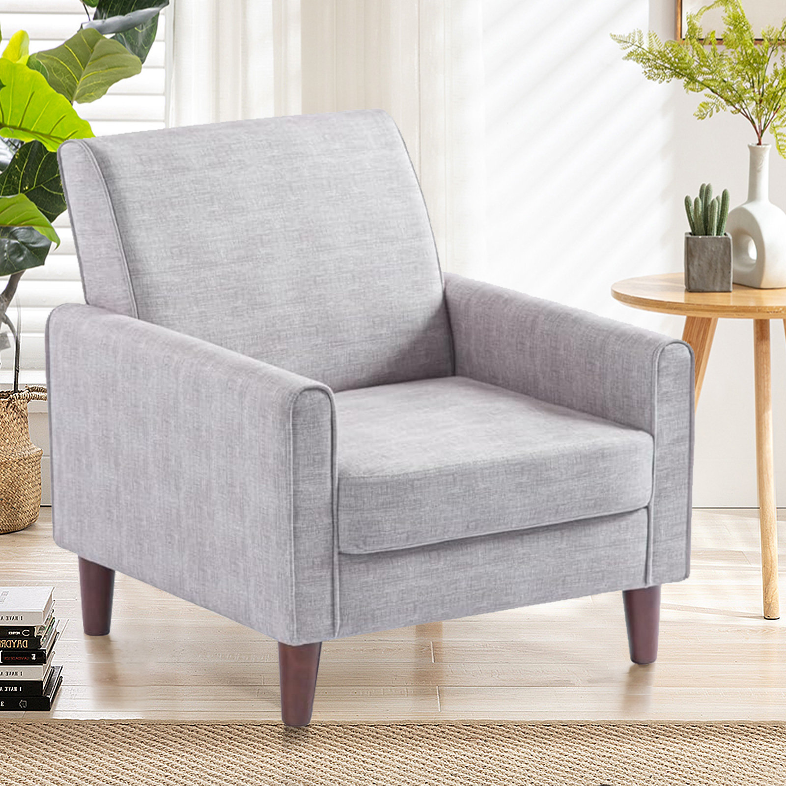 Ebern Designs Lucah Upholstered Armchair, Round Arms Accent Chair for ...