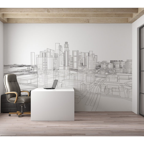 Hokku Designs Premium Wallpaper Wall Mural - City Blueprint Sketch ...