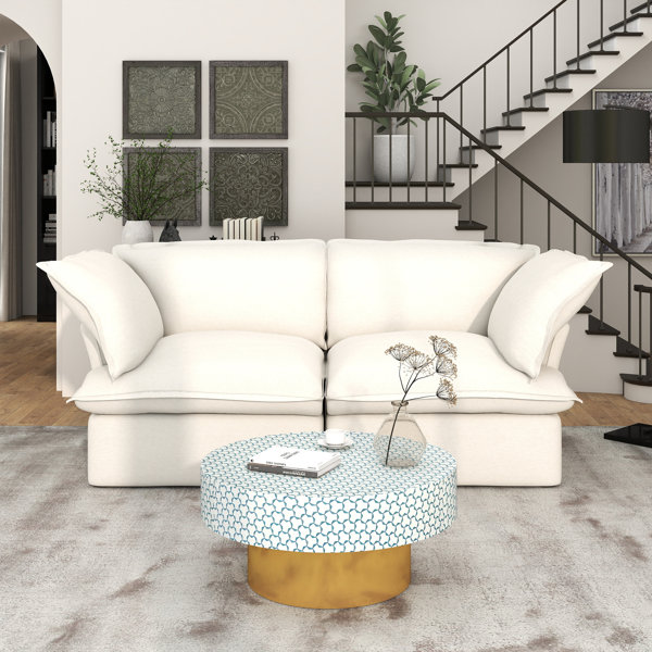 Nedek Upholstered Modern 2-Seater Loveseat WithRound Coffee Table, 3 ...