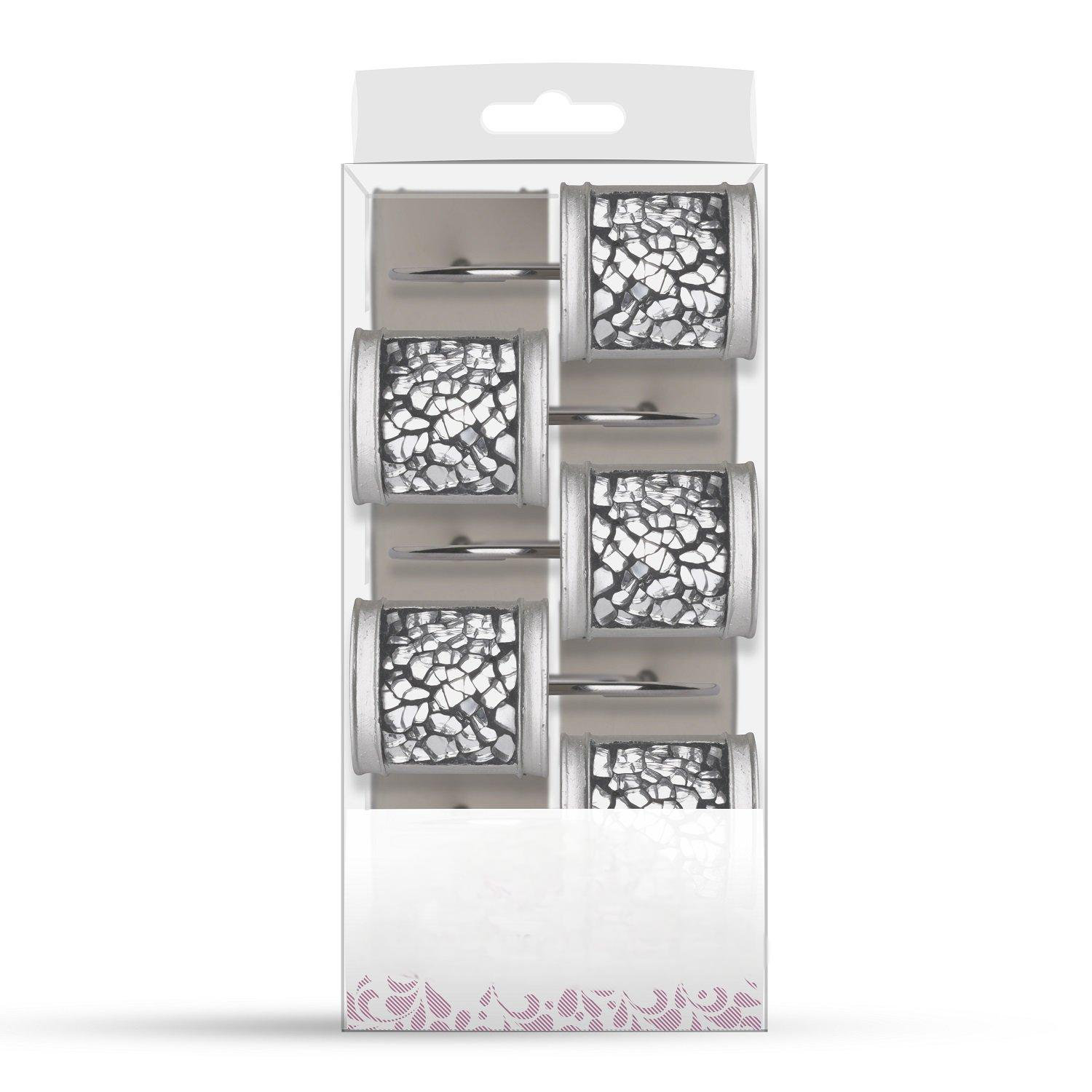 HUDSON & ASHTON LLC Crackle Silver Shower Curtain Hook Decor - Set Of 12 Shower Curtain Rings ...