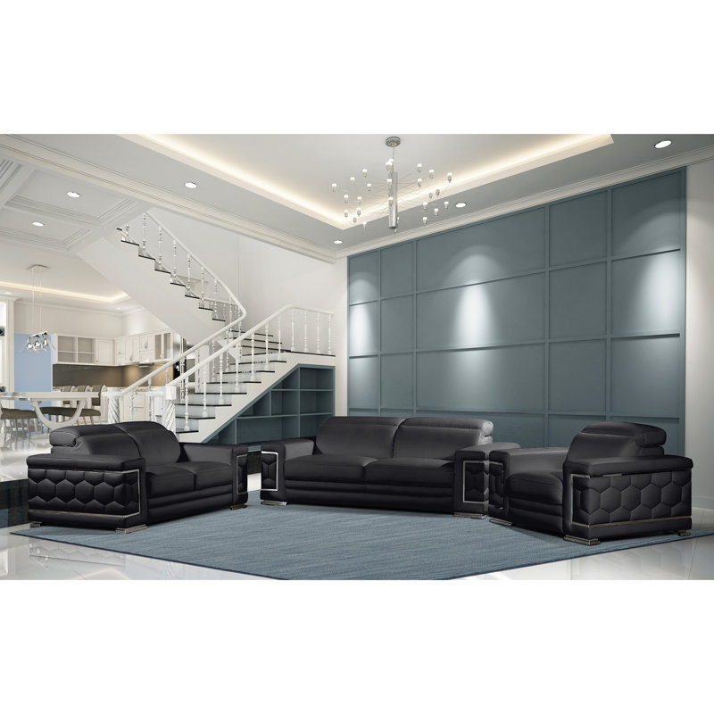 Orren Ellis Yurith 3 Piece Included Genuine Leather Configurable Living ...
