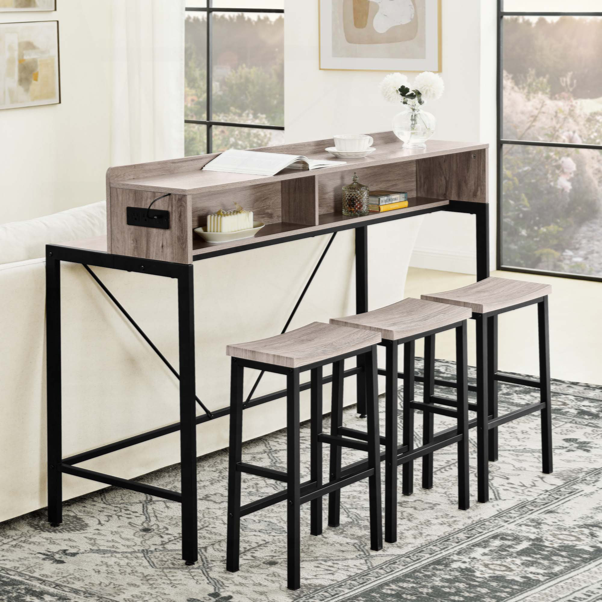 17 Stories Bar Table, Dining Table, Sofa Table With Power Socket And ...