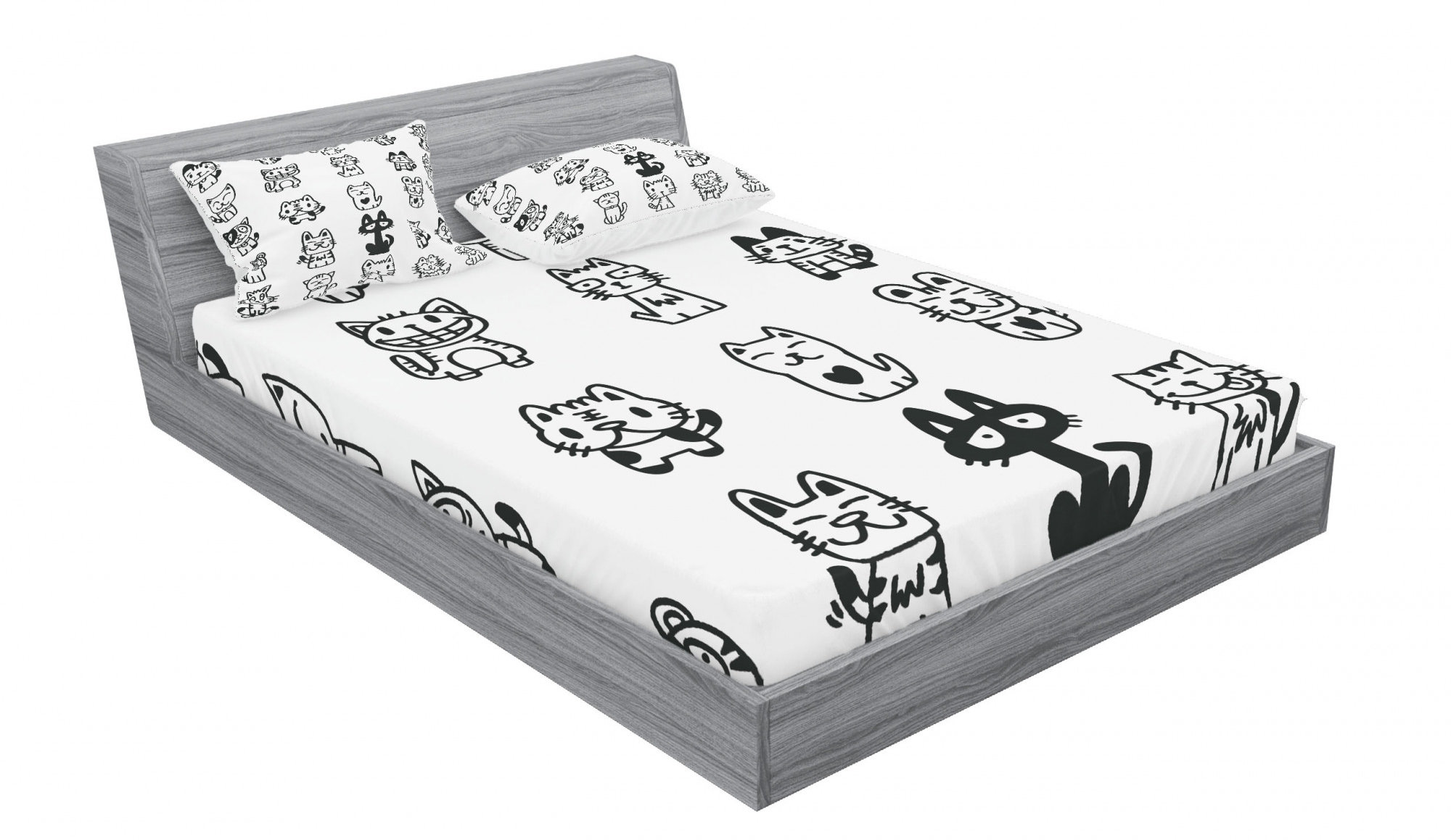 Ambesonne Hand Drawn Sketchy Cats with Happy Face Gestures Comic ...