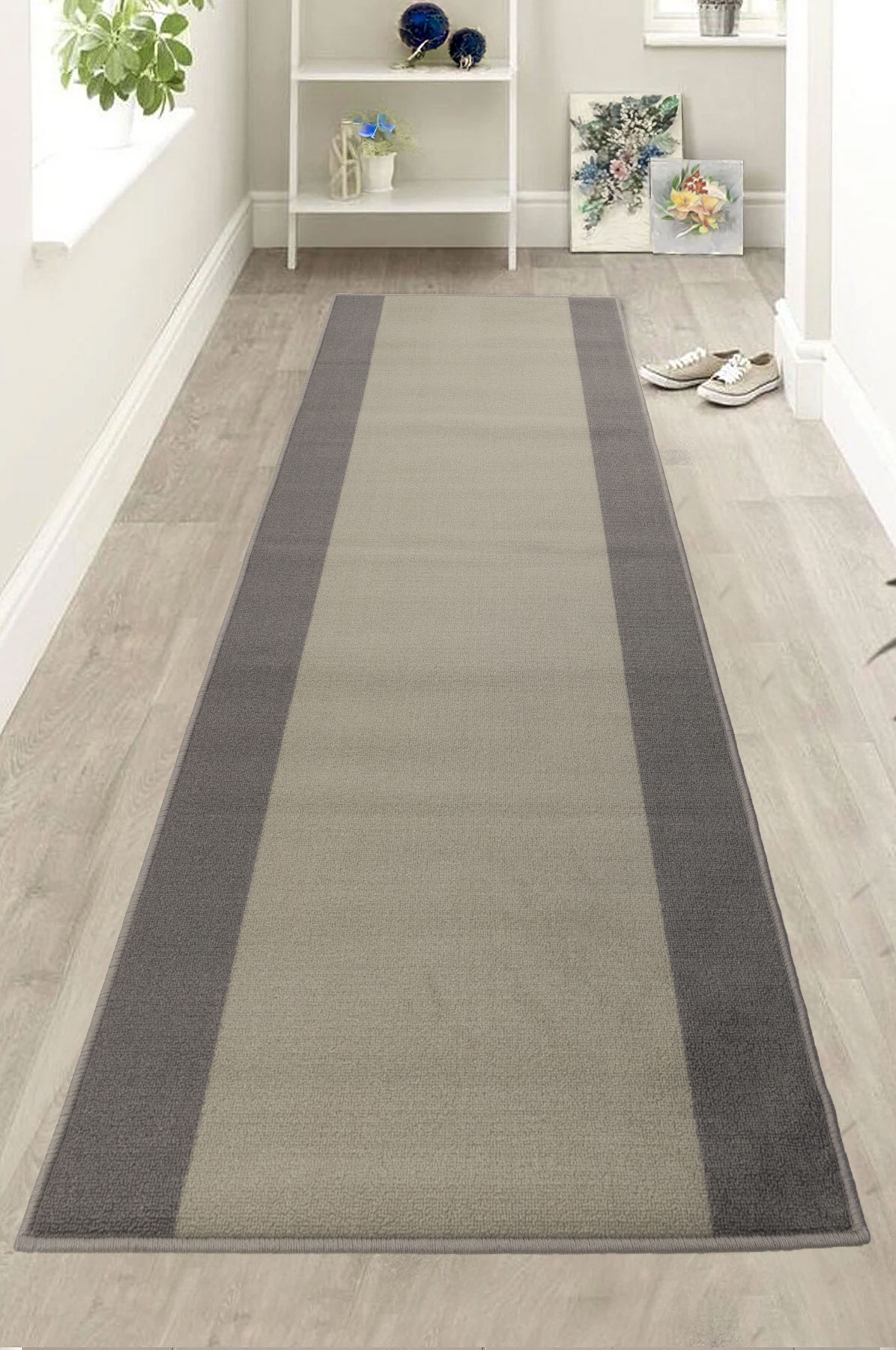Ebern Designs Solid Bordered Gray with Slip Resistant Backing Low Pile ...