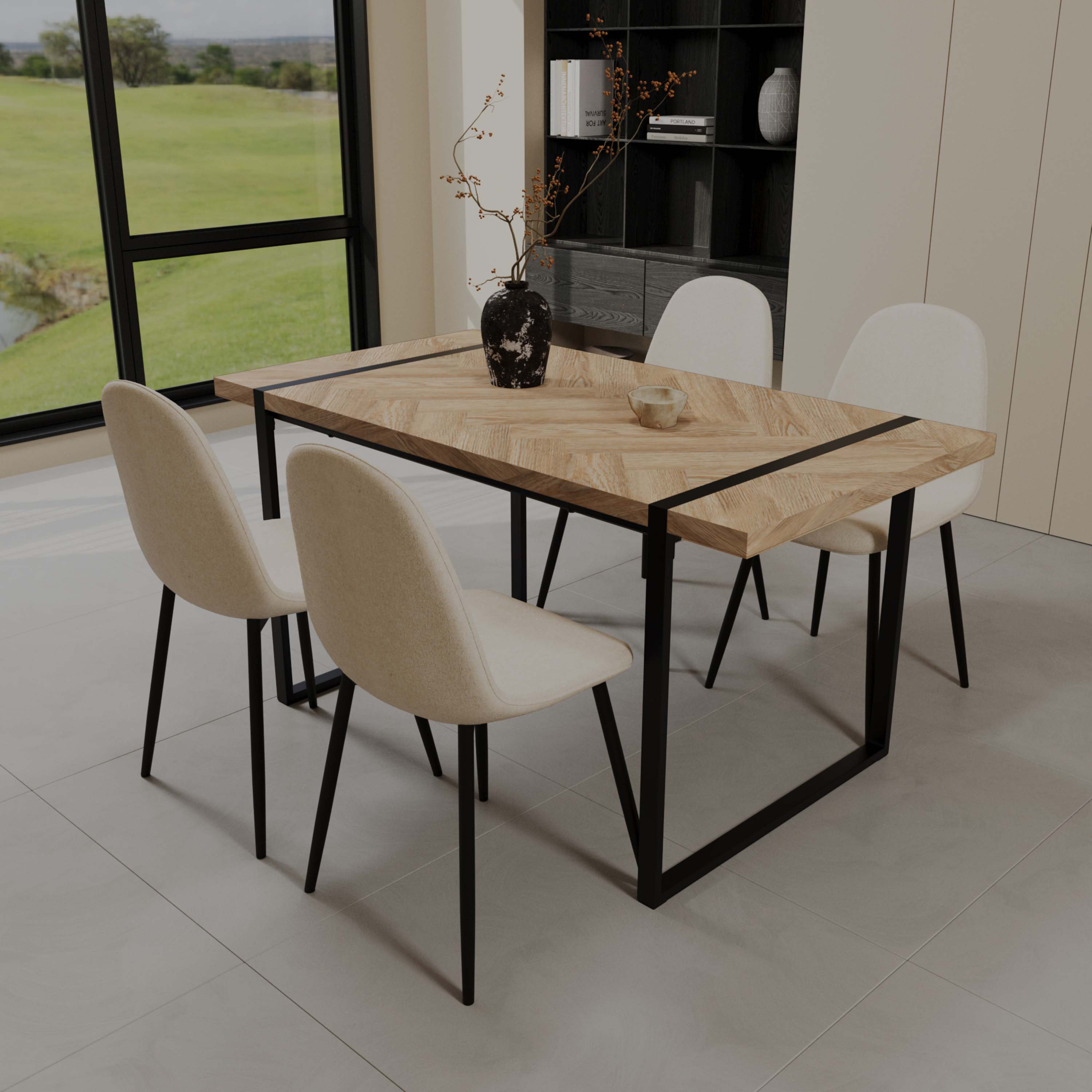 George Oliver 59" MDF light wood dining table and modern dining chair ...