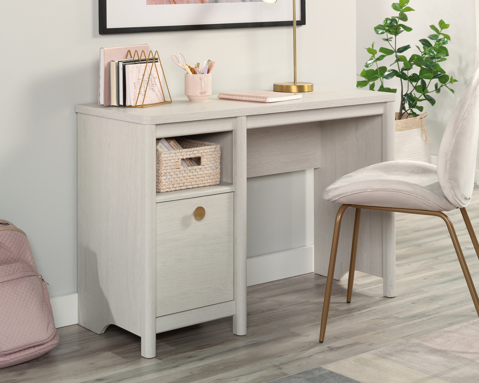 Winston Porter Home Office Desk in Glacier Oak | Wayfair